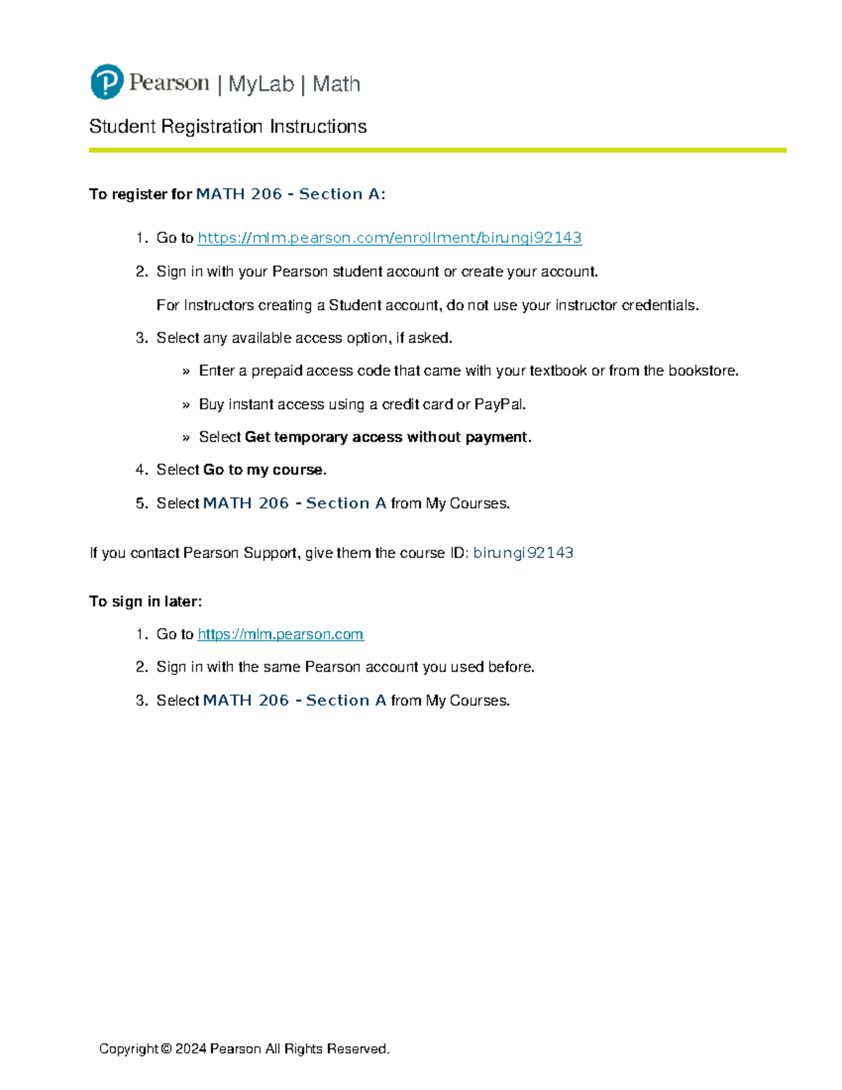 Student Registration Handout birungi 92143 - | MyLab | Math Student ...