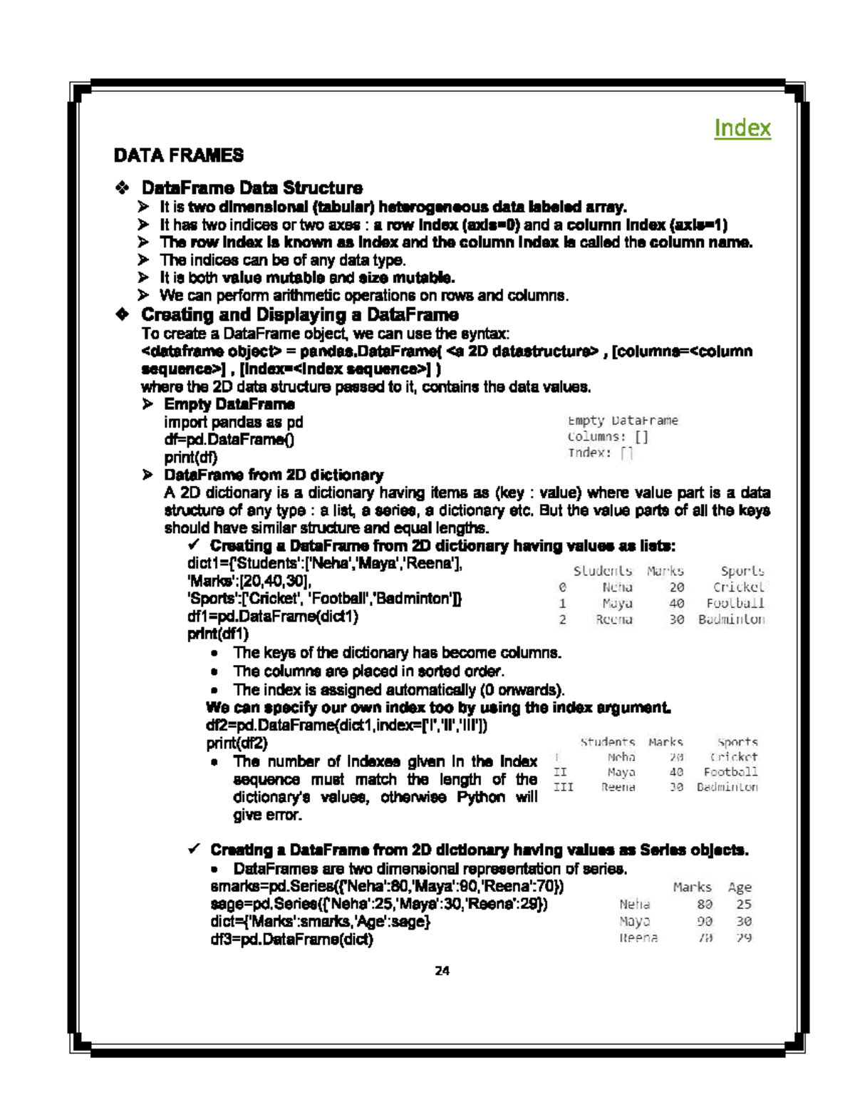 Dataframe Notes Machuda Index Data Frames Dataframe Data Structure It Is Two Dimensional