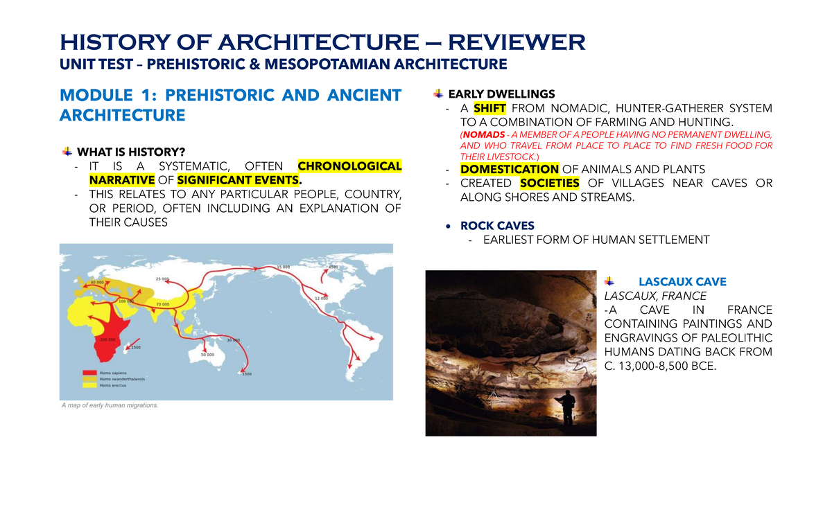 History OF Architecture UNIT TEST 1 Reviewer - UNIT TEST – PREHISTORIC ...