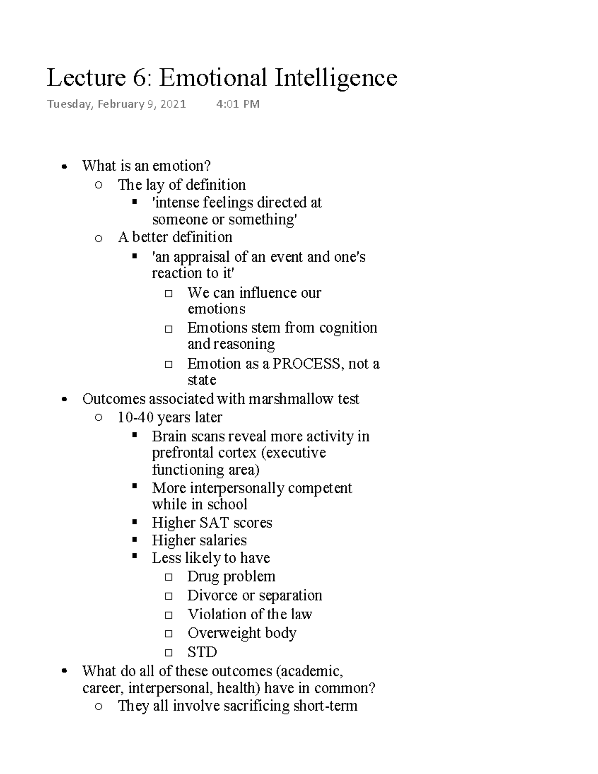Lecture 6 Emotional Intelligence - What is an emotion? The lay of ...