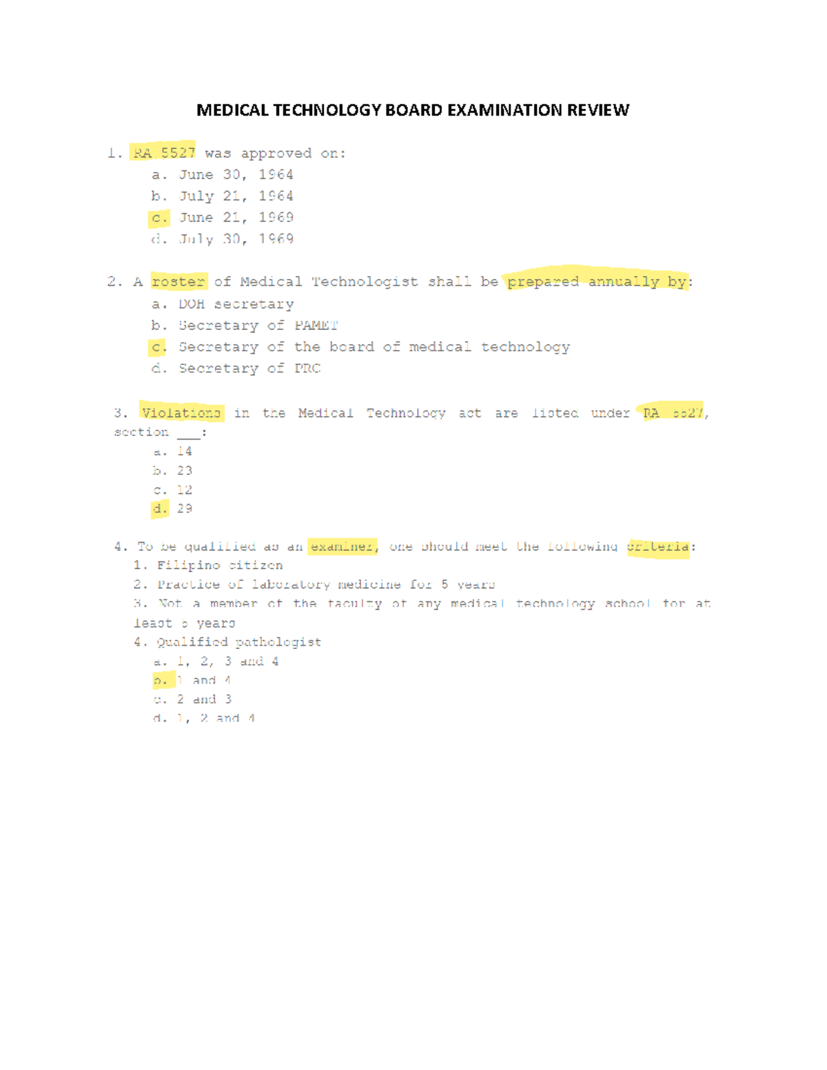 MT Laws Board Exam Reviewer copy - BS Medical Technology - MEDICAL ...