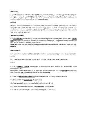 LHDN Borang TP 3 2021 - Real sample of employment forms used by HR in ...