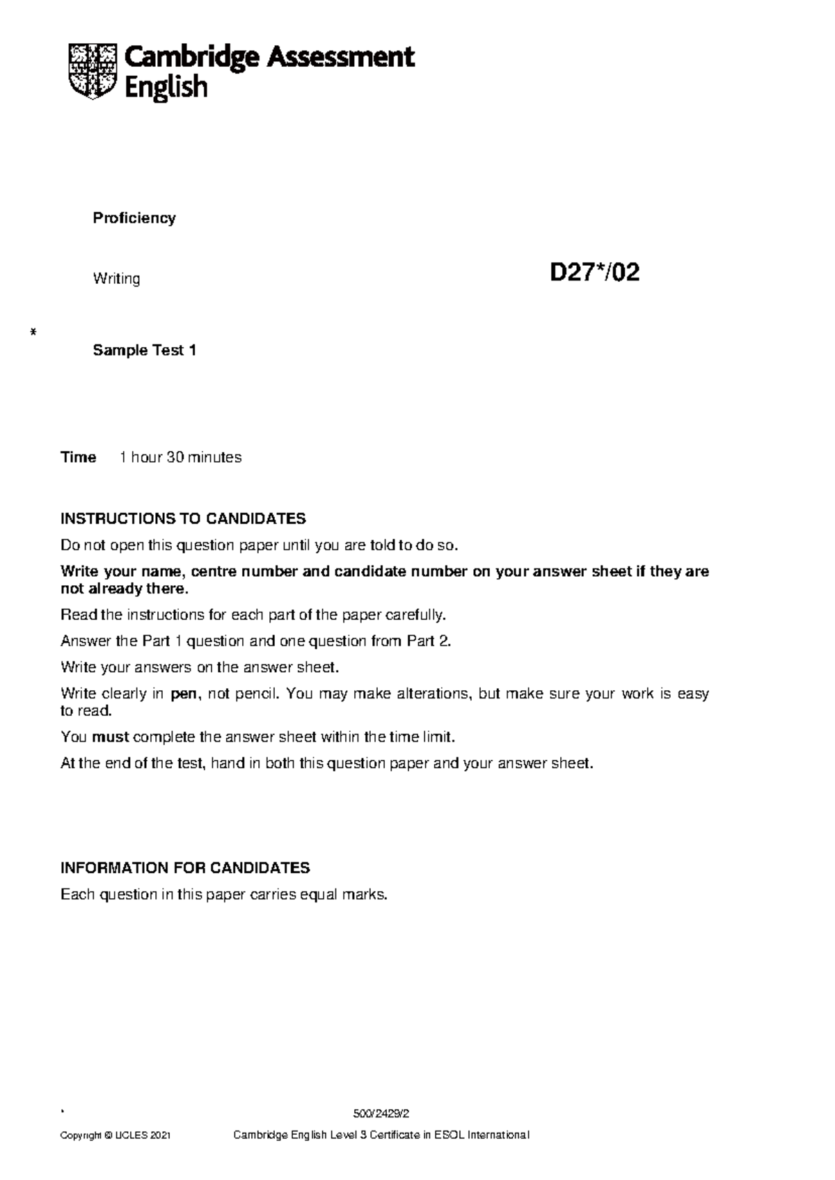 C2 Proficiency sample paper 1 Writing - Inglés Práctico - Studocu