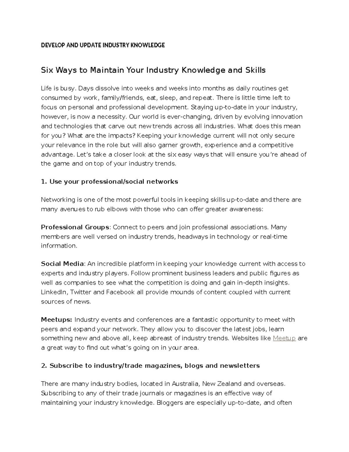 Common com - jgu - DEVELOP AND UPDATE INDUSTRY KNOWLEDGE Six Ways to ...