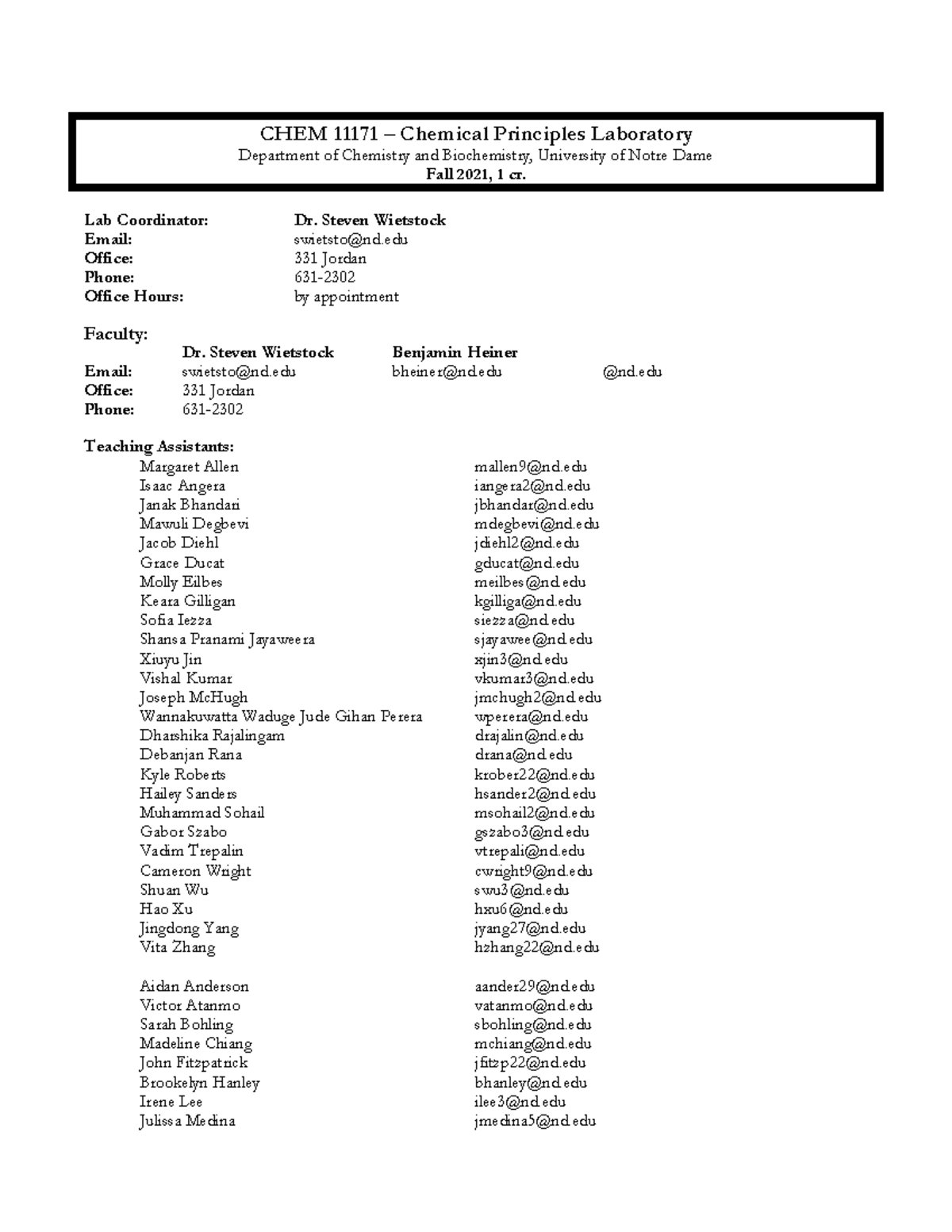 Syllabus - Chemical Principle Laboratory - CHEM Chemical Principles ...