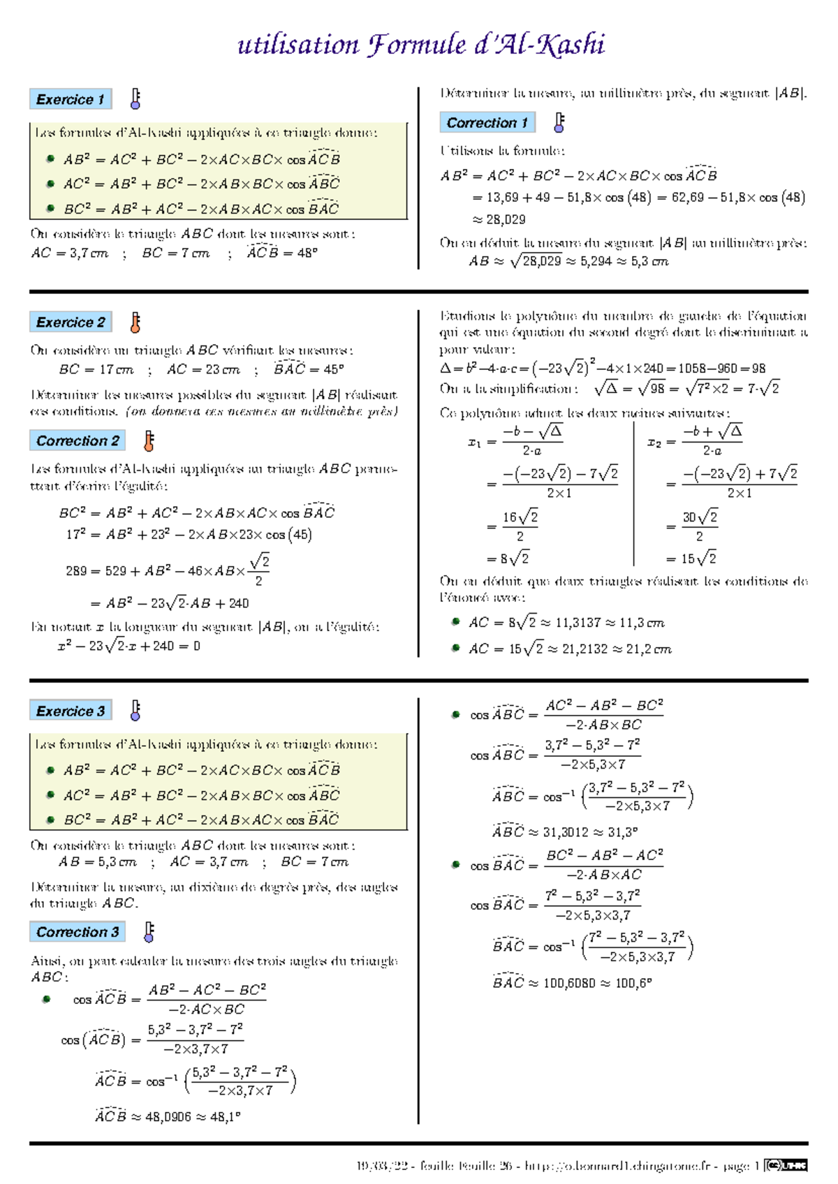 Formule Al-Kashi + cor - corrigés d'exos - utilisation Formule d’Al ...