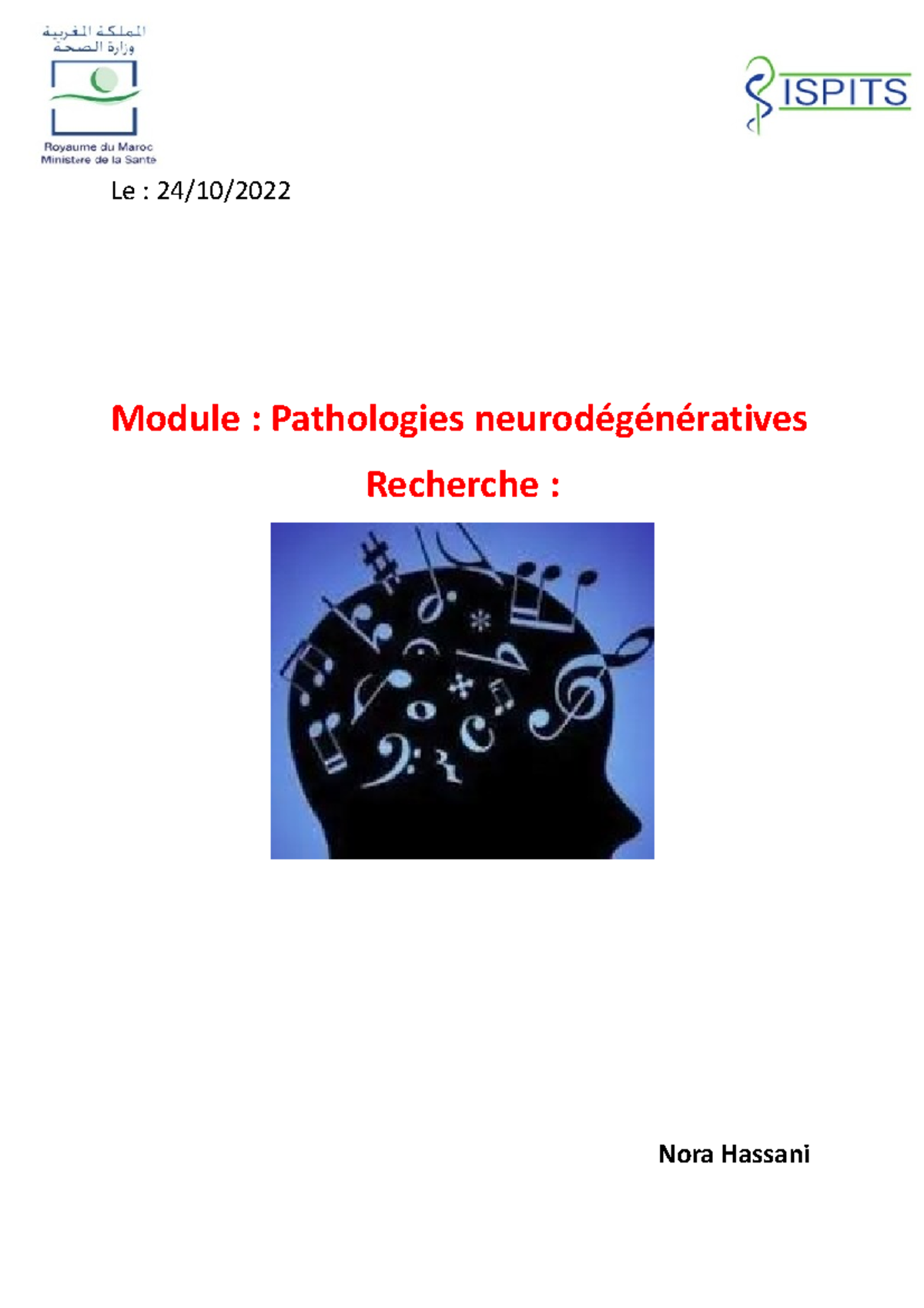 Memoire auditive et verbale - Le : 24/10/ Module : Pathologies ...