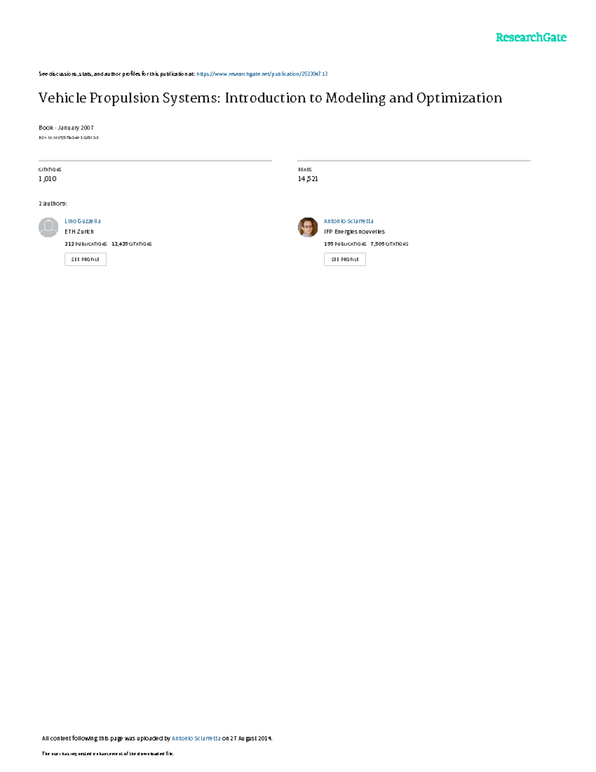 Vehicle Propulsion Systems Introduction To Modelin See Discussions Stats And Author Profiles