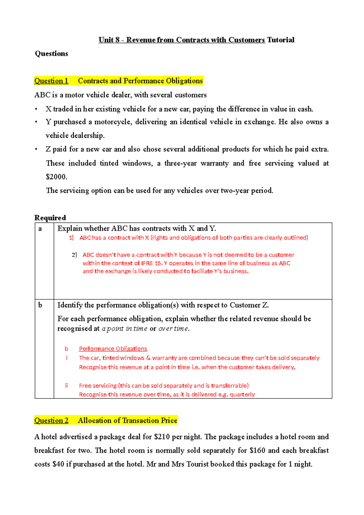 Tutorial Ques and Answers - Unit 8 (2) Revenue and contract - Unit 8 - Revenue from Contracts ...