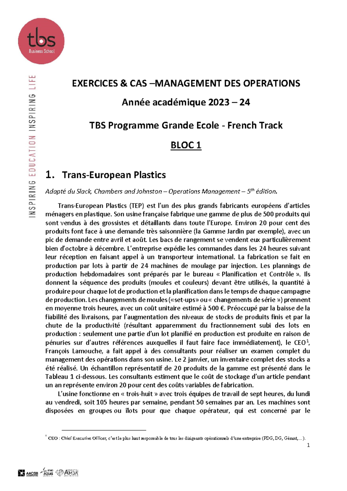 TD 1 - TD du BLOC 1 de management des opérations - EXERCICES & CAS ...