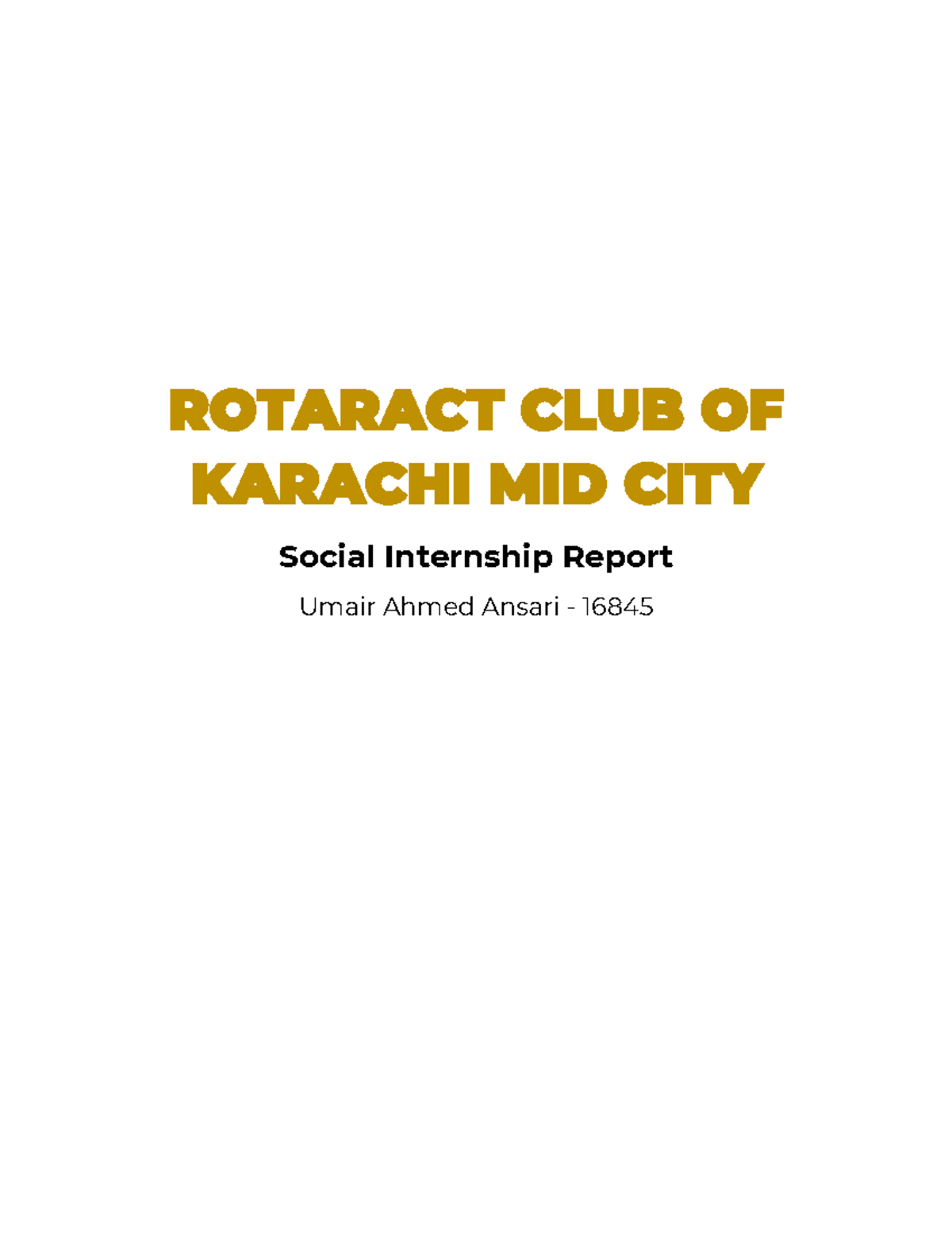Social Internship Report - Umair Ansari - ROTARACT CLUB OF KARACHI MID ...
