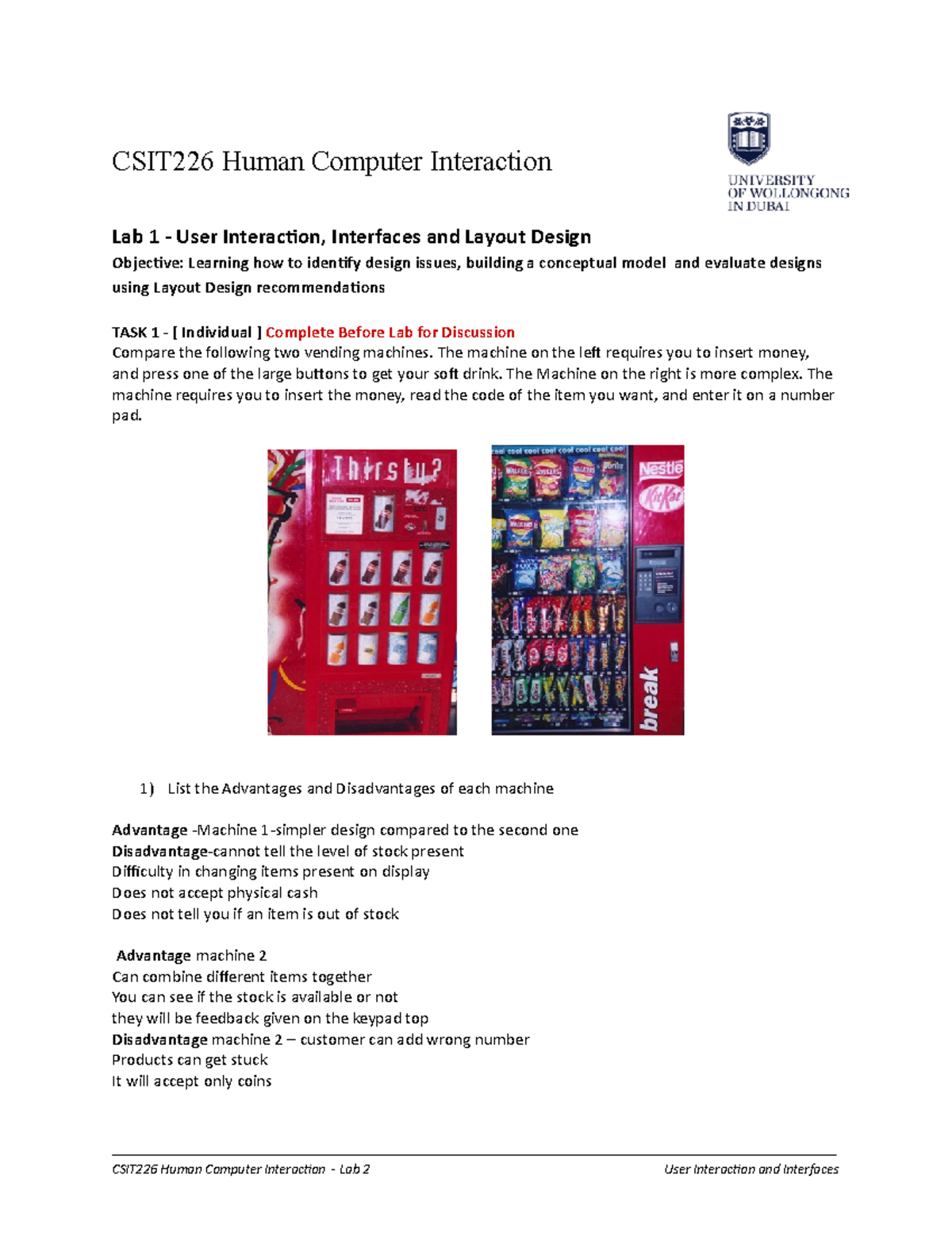 Lab2 6623426 - lab 2 answer key for csit 226 - Human computer interaction - Studocu