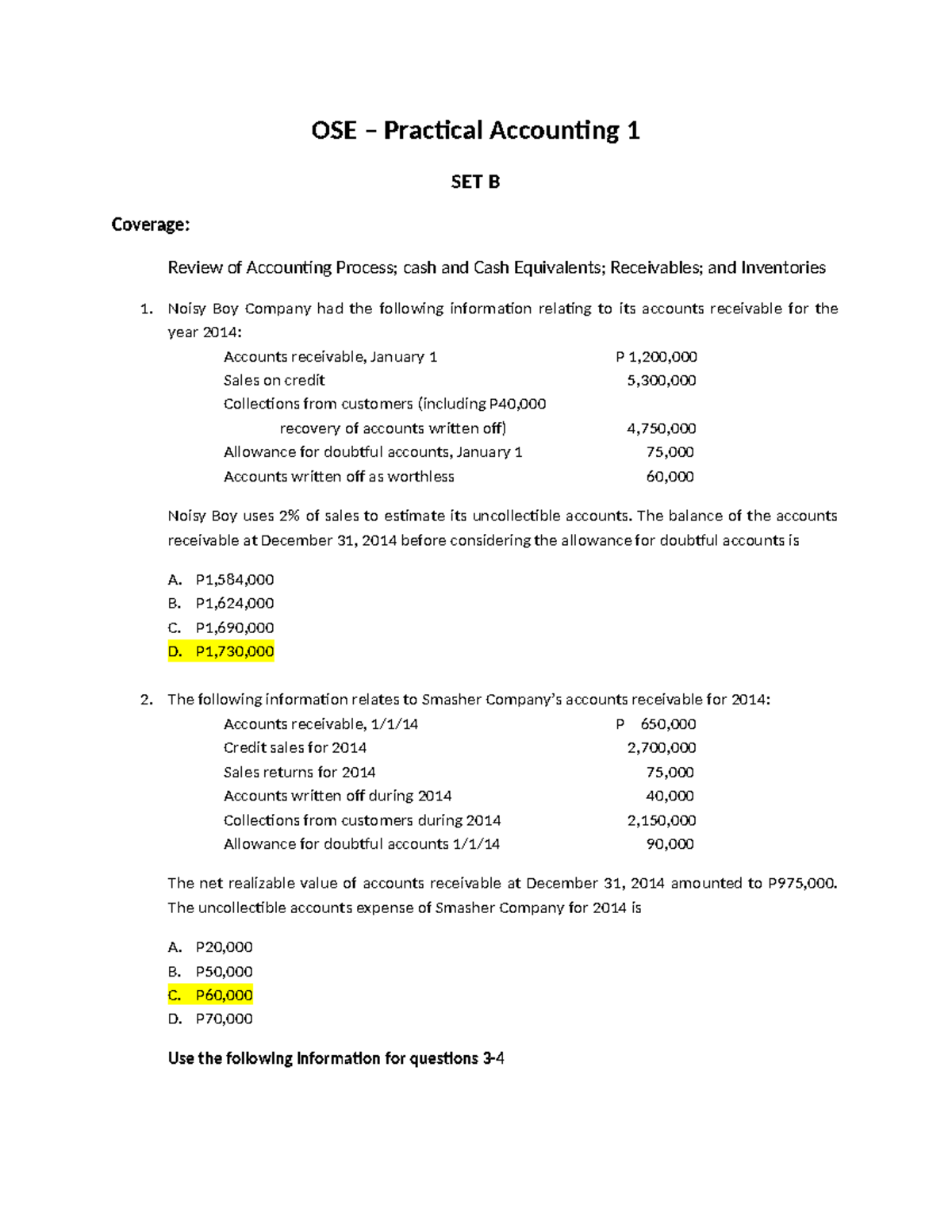 OSE Practical Accounting 1 - OSE – Practical Accounting 1 SET B ...