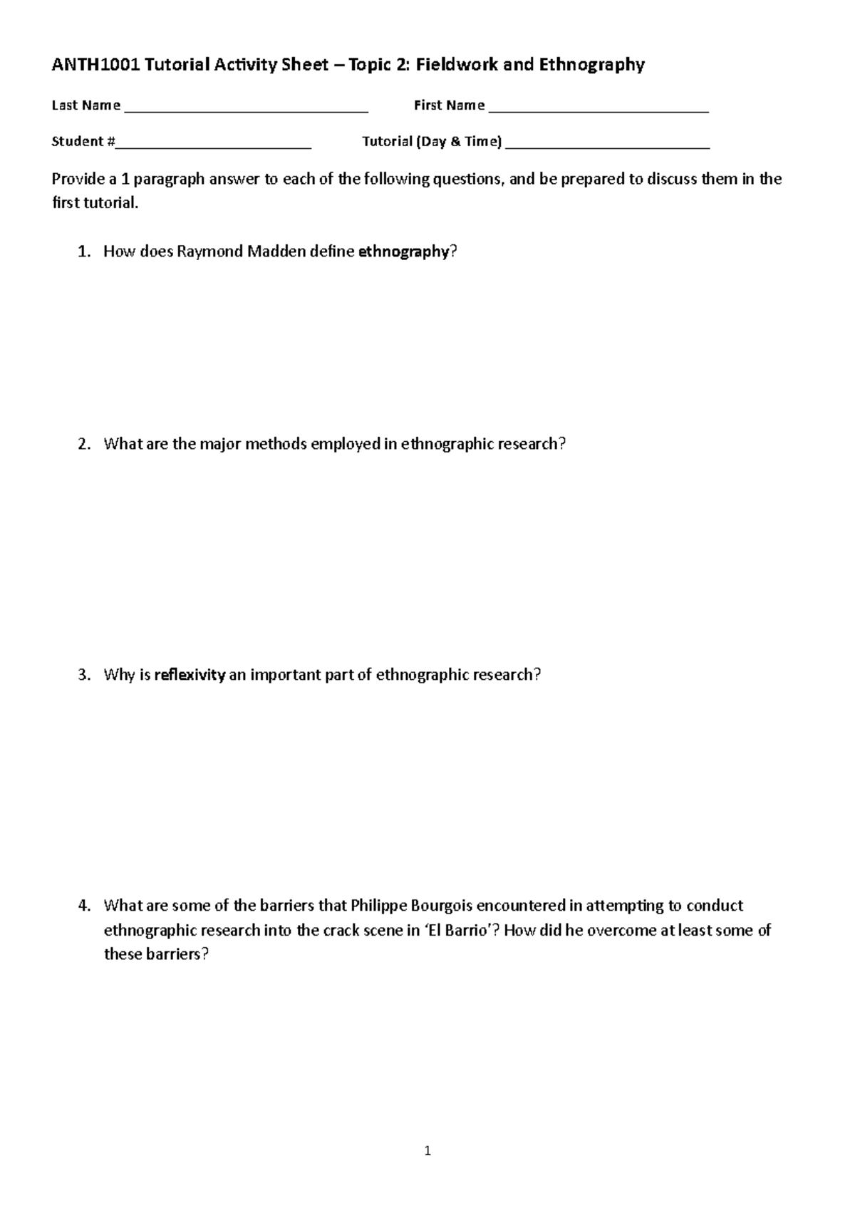 Tutorial Activity - Topic 2 - ANTH1001 Tutorial Activity Sheet – Topic ...