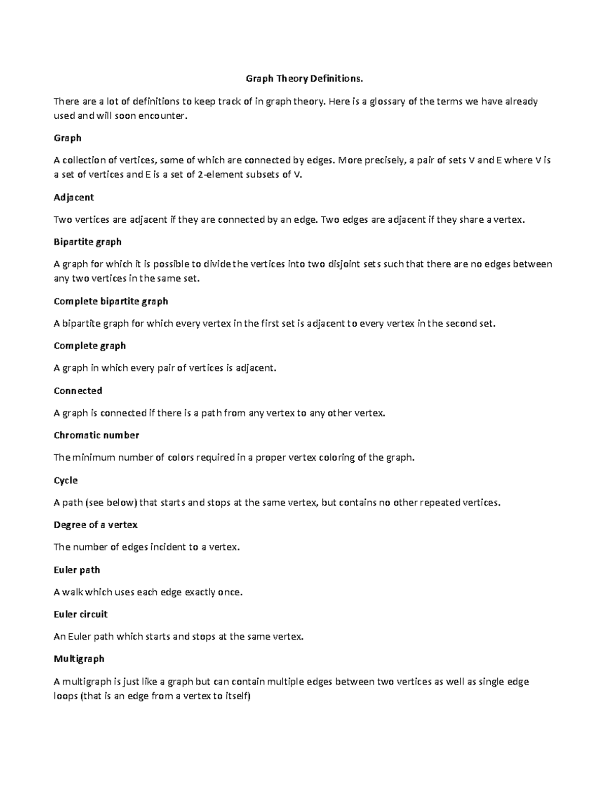 W9 Graphs Theory Definitions - There are a lot of definitions to keep ...