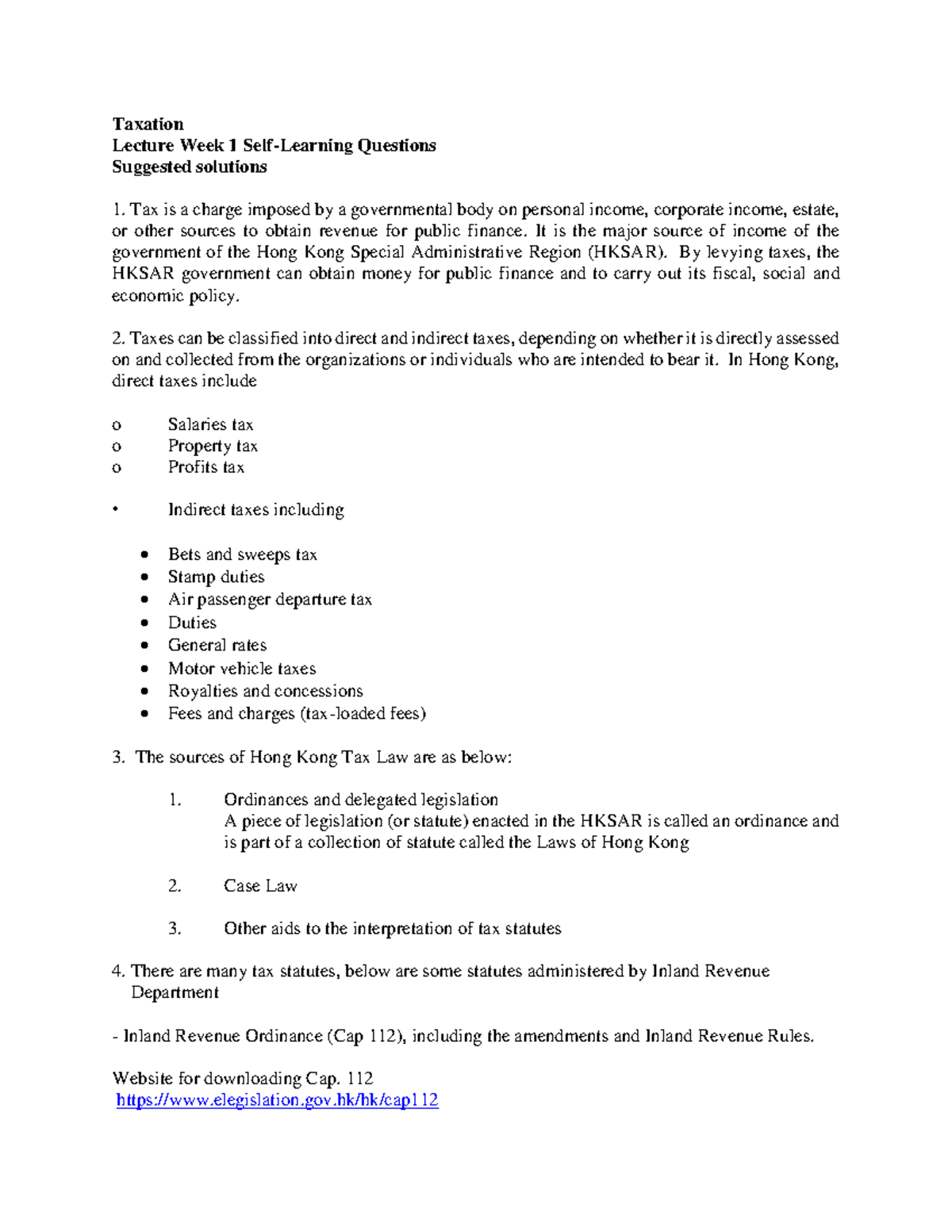 HKTaxation Lecture Week 1Answers - Taxation Lecture Week 1 Self-Learning Questions Suggested ...