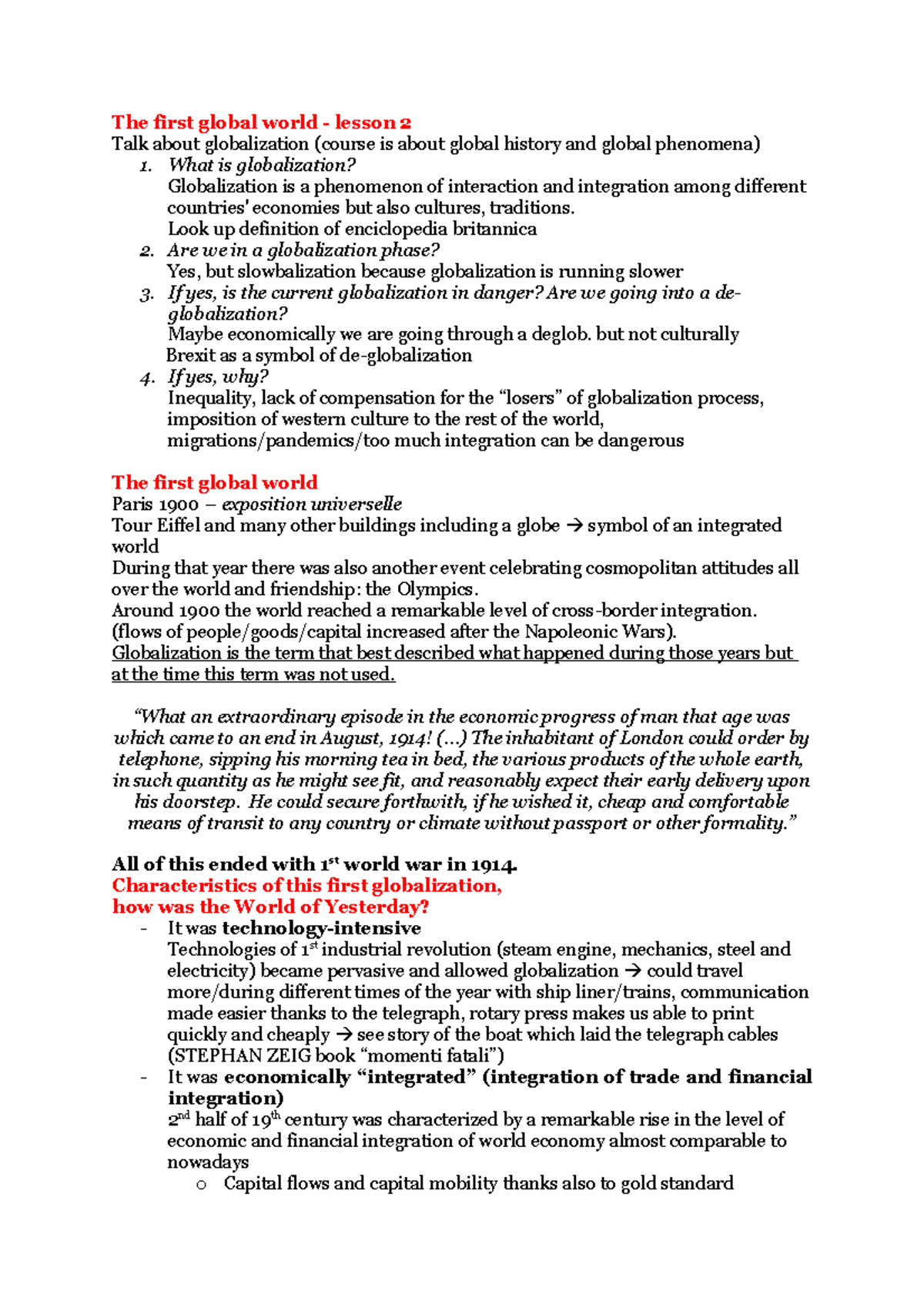 Notes lesson 2 prof. Colli - The first global world - lesson 2 Talk ...
