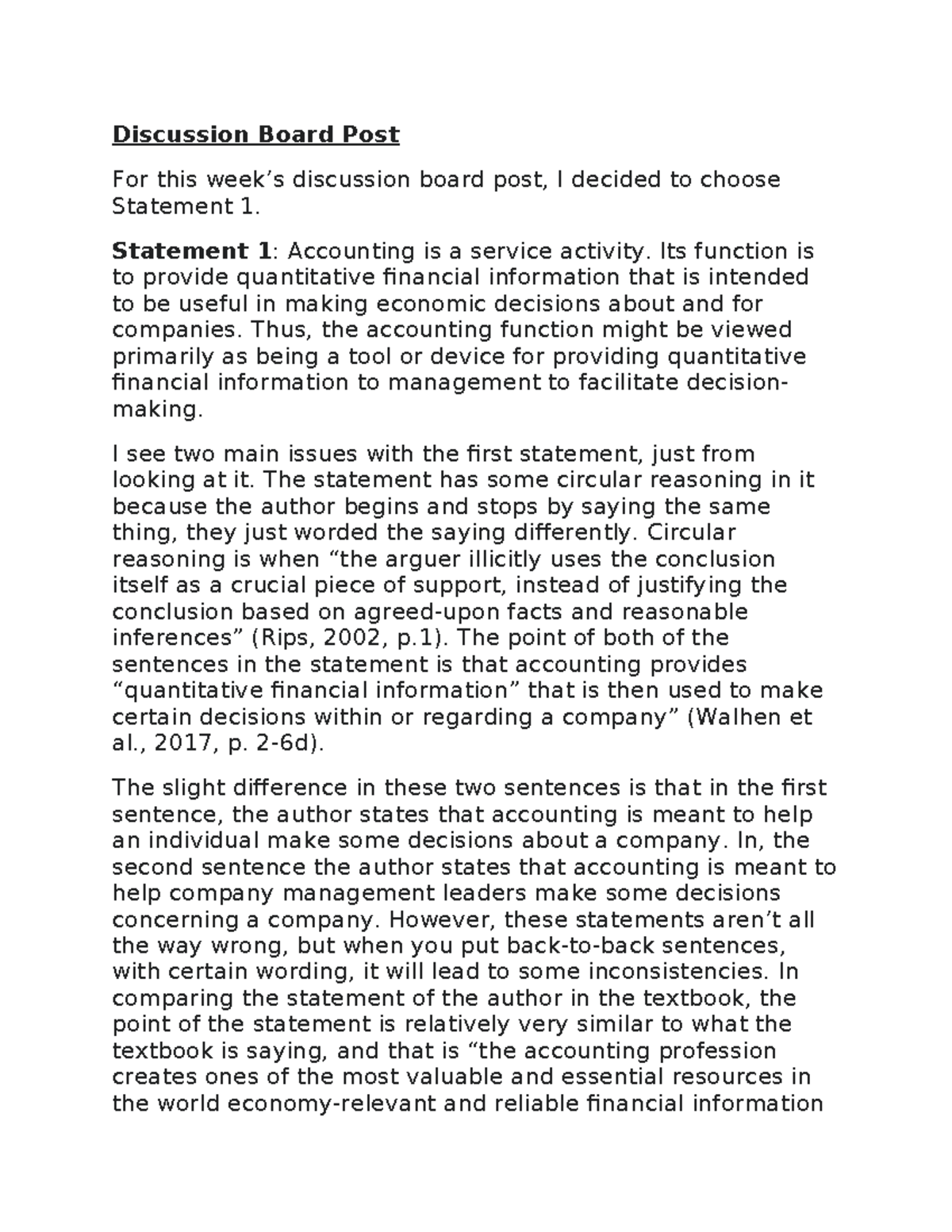 ACC 610 Module One Discussion Answer - Discussion Board Post For this week’s discussion board ...