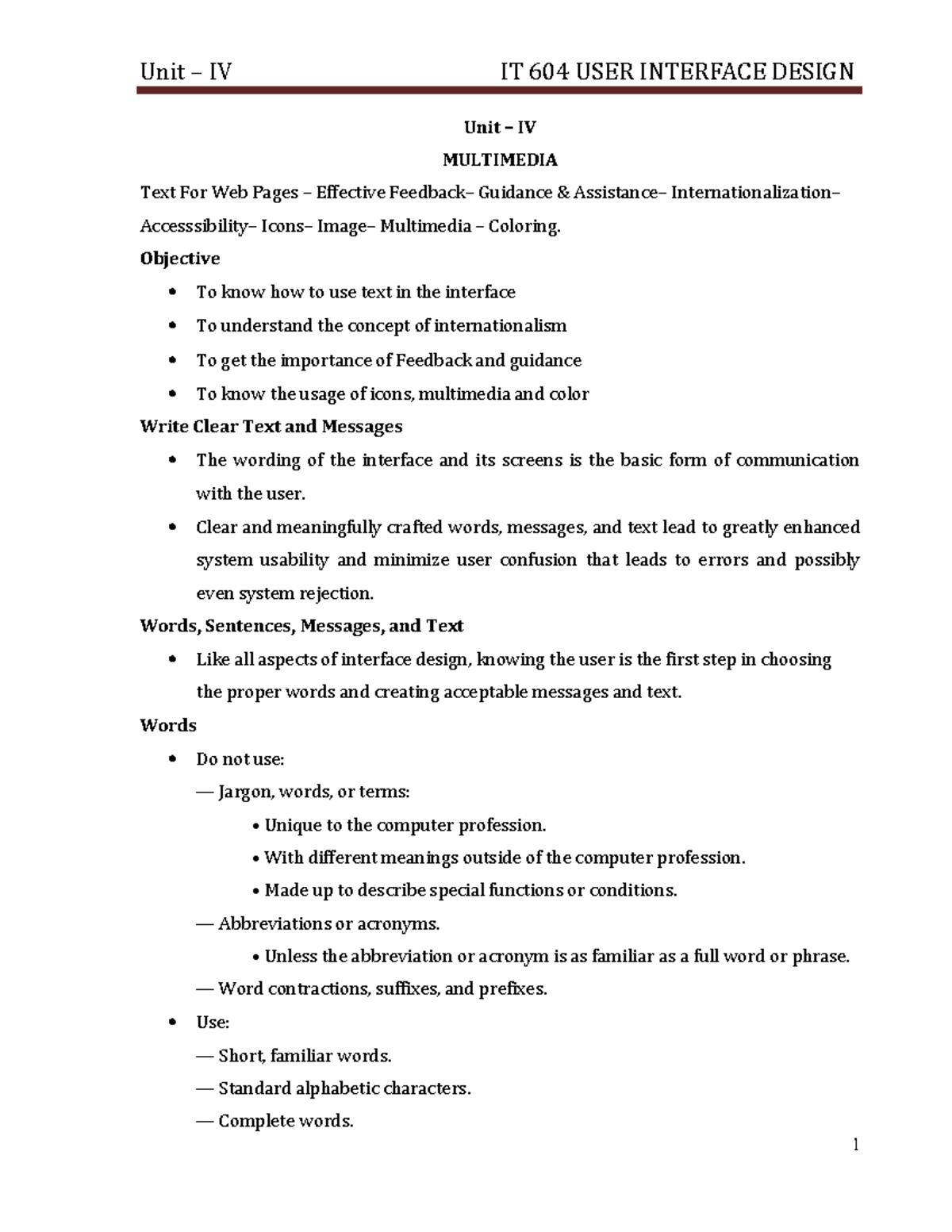 Unit 4 - Lecture notes on multimedia.it describes about text for web ...