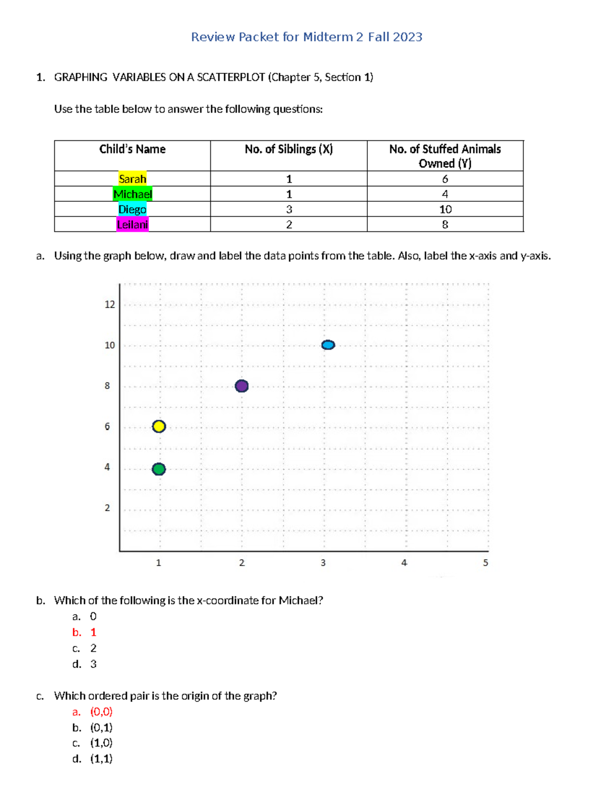 Review Packet Midterm 2 Key FA23 NEW - Review Packet for Midterm 2 Fall 2023 GRAPHING VARIABLES ...