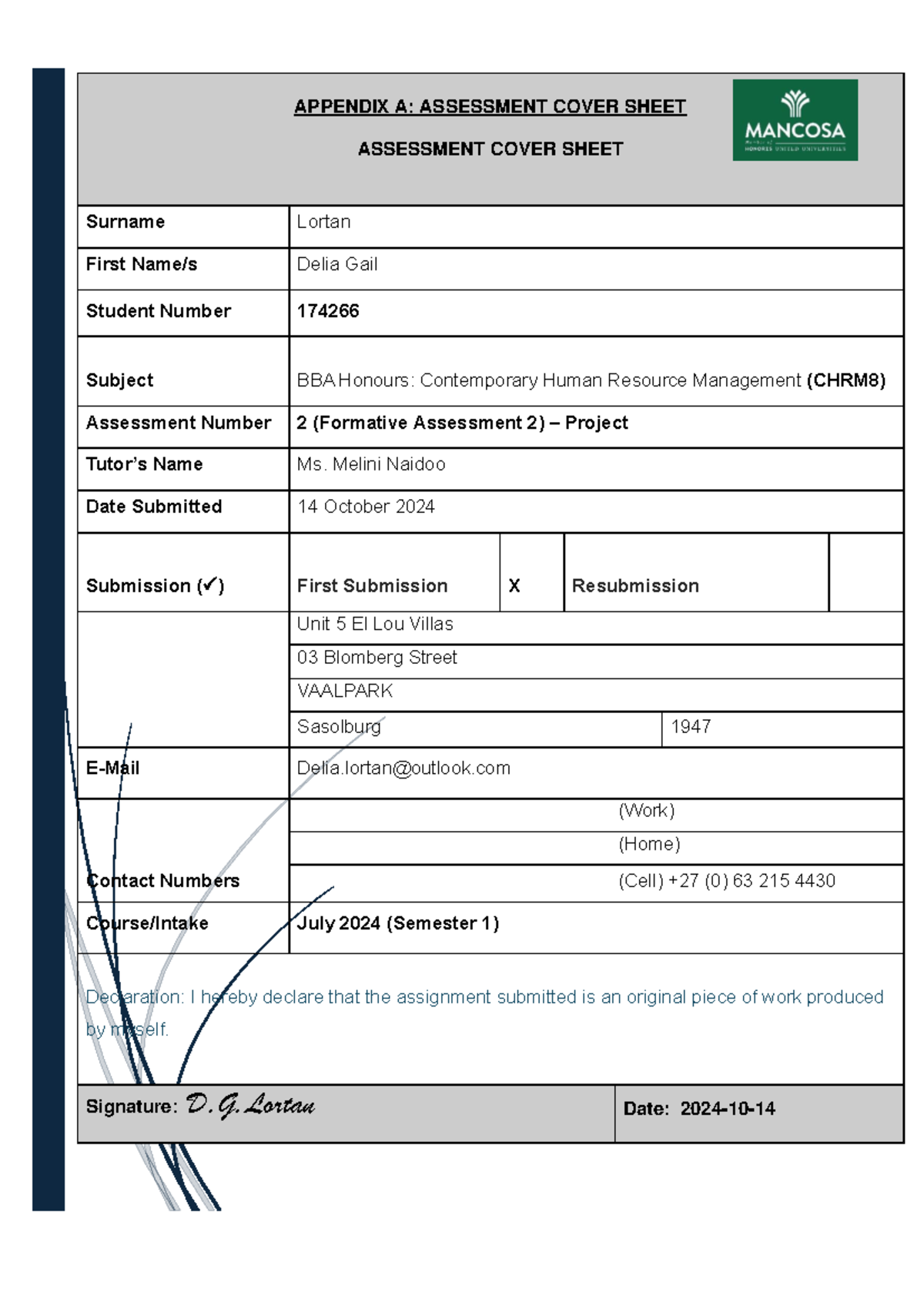 PROJ Jul24 Bbahons CHRM8 174266 DG Lortan - APPENDIX A: ASSESSMENT ...
