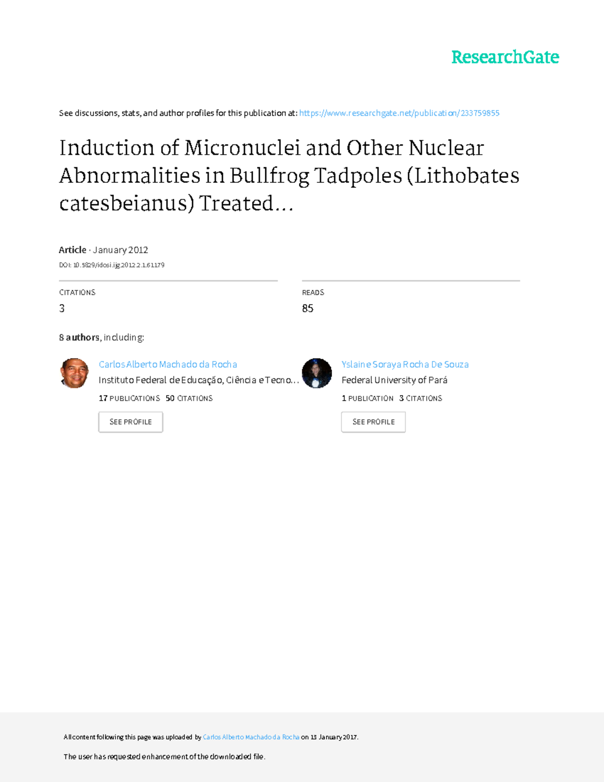 Induction of Micronuclei and Other Nuclear Abnormalities in Bullfrog ...
