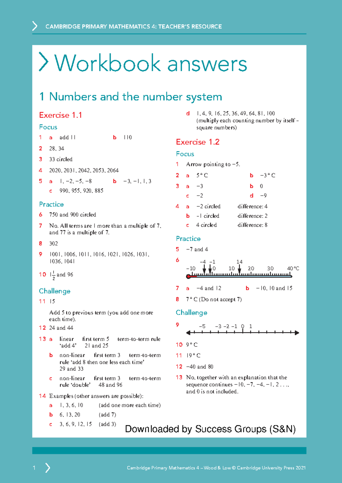 Y4 Maths workbook answer - Workbook answers 1 Numbers and the number ...