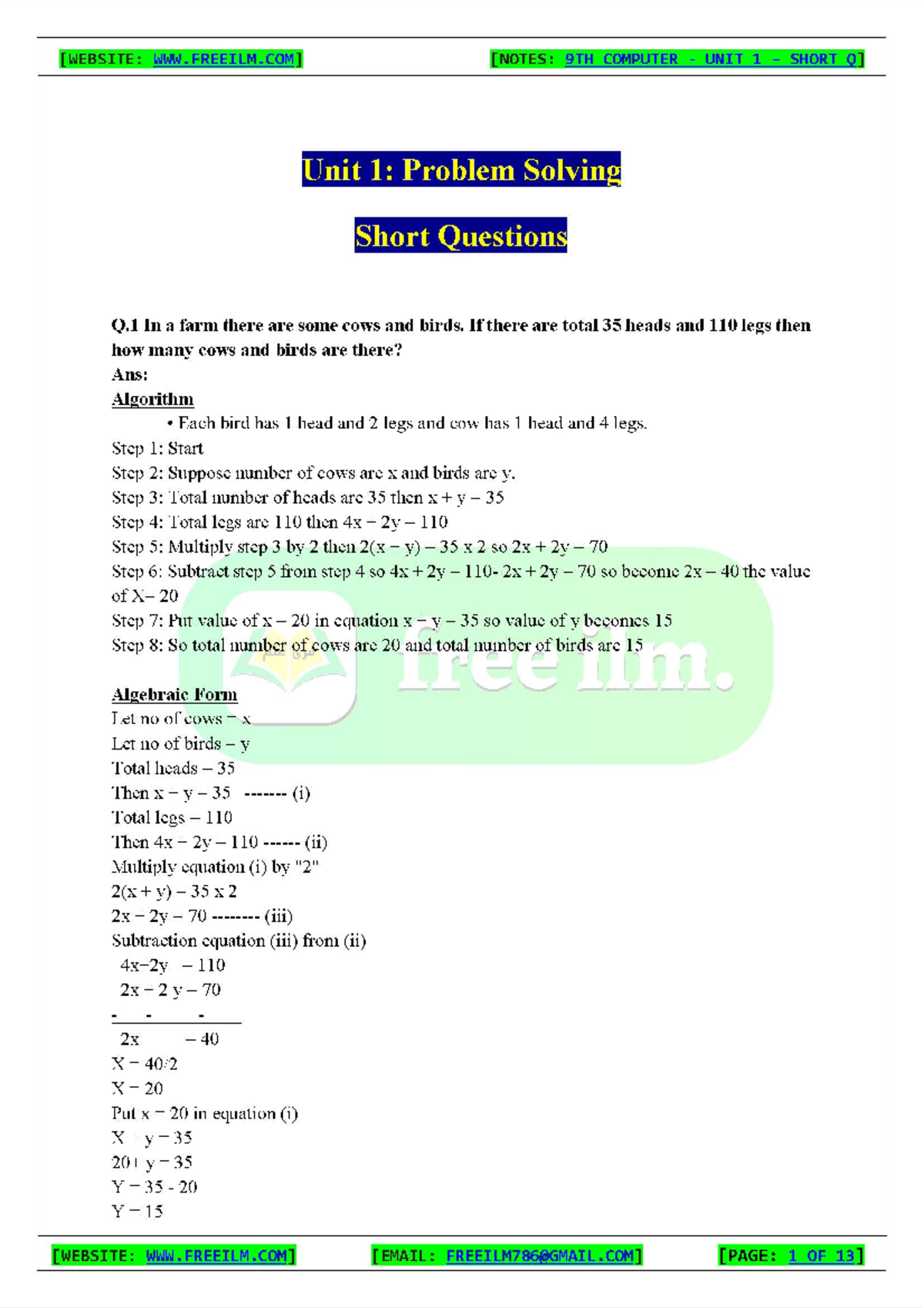 9th Comp Ch 1 SQ - NILL - TWEBSITE: NOTES: 9TH COMPUTER UNIT 1 SHORT 01 ...