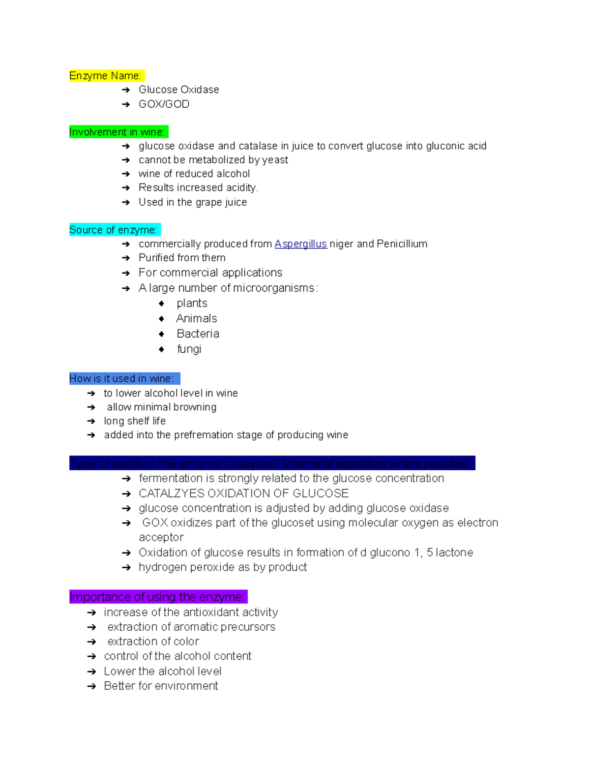 Industry enzyme notes FOR project assignment - Enzyme Name: Glucose ...