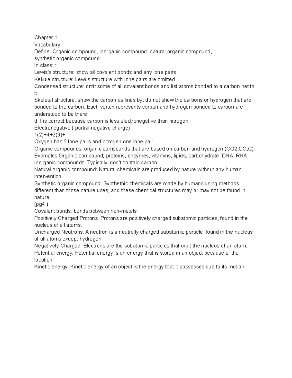 Chem notes ch 1 - ..... - Chapter 1 Vocabulary Define: Organic compound ...