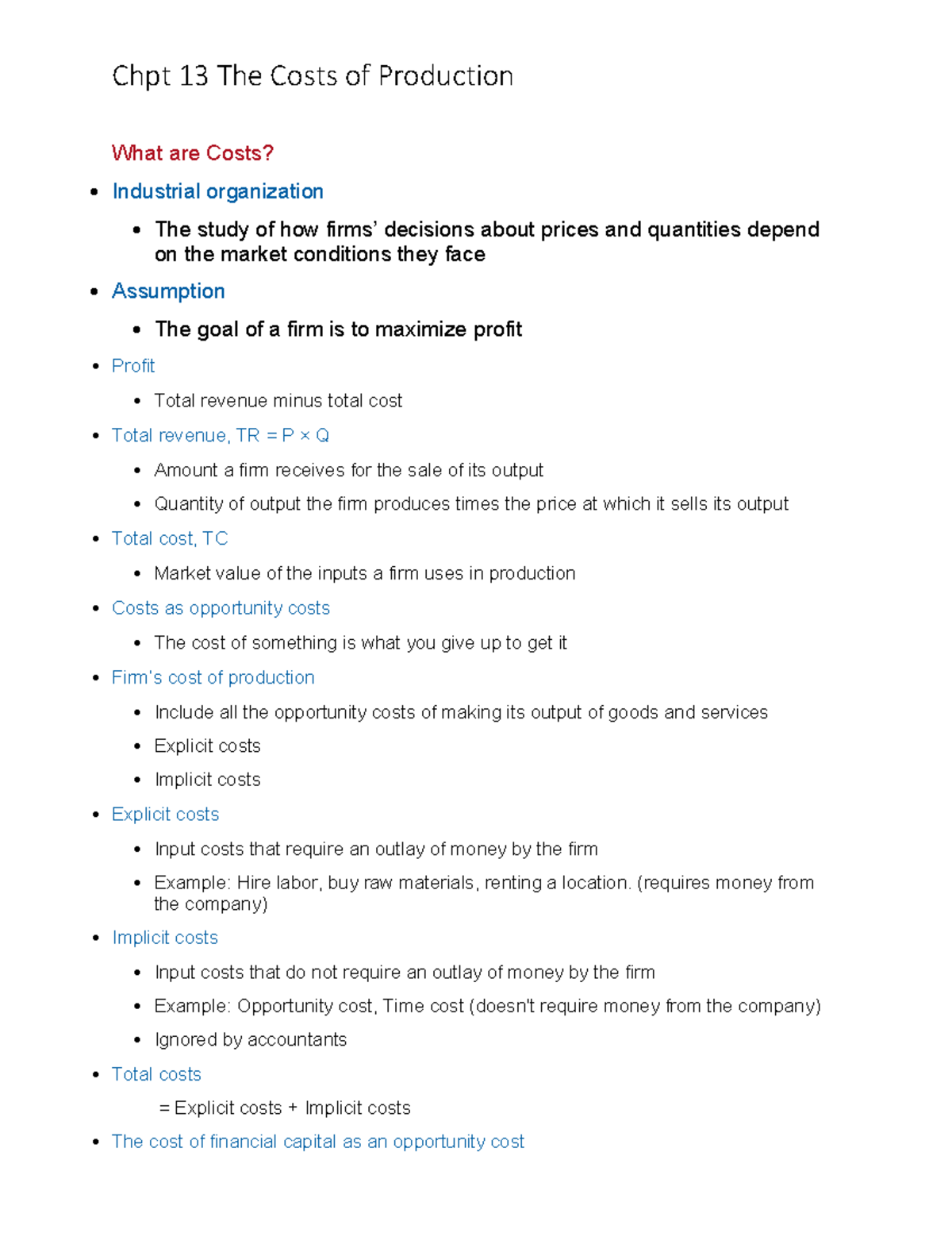 Chapter 13 The Costs of Production - :KDW DUH &RVWV" ,QGXVWULDO RUJDQL ...