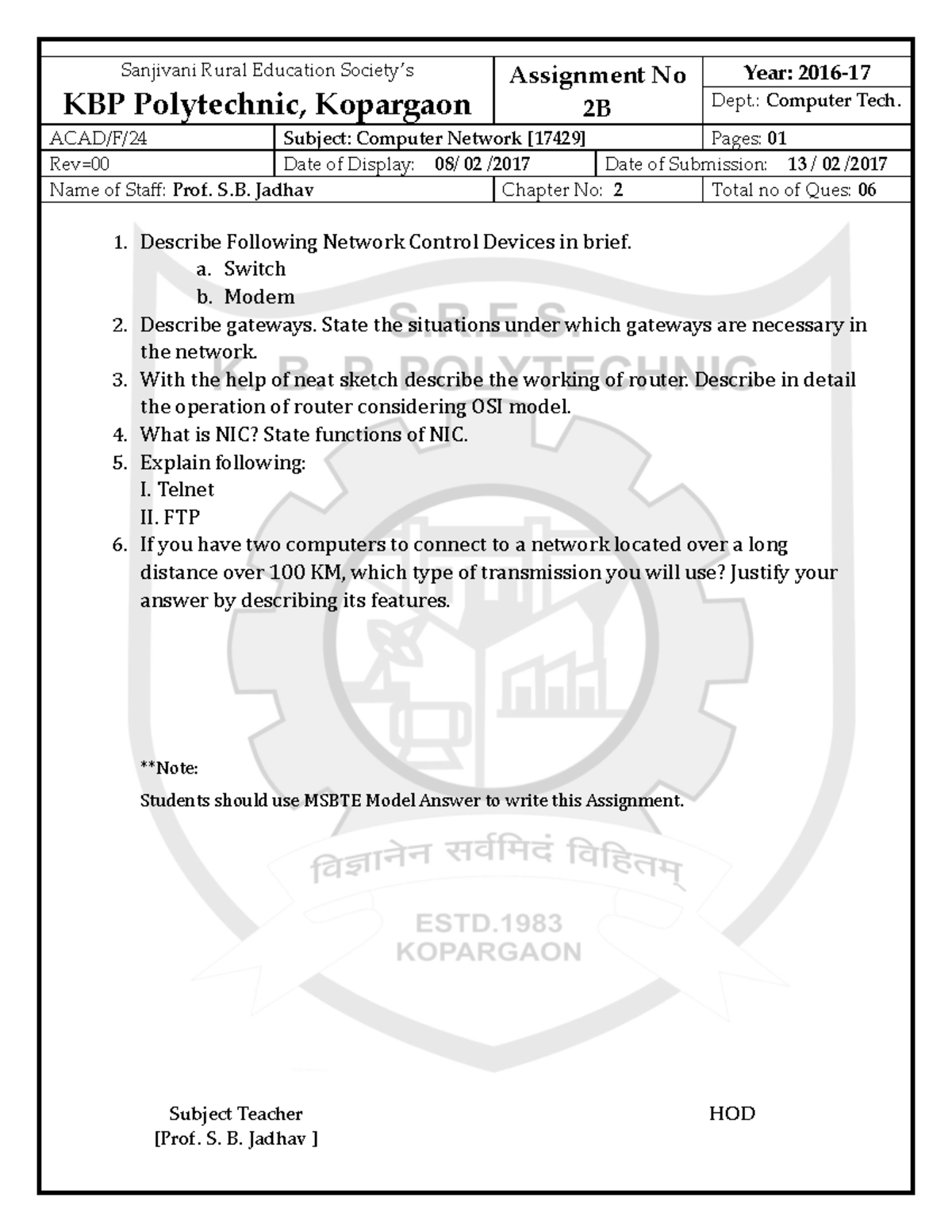 Computer Network Assignment-2b - Sanjivani Rural Education Society’s ...