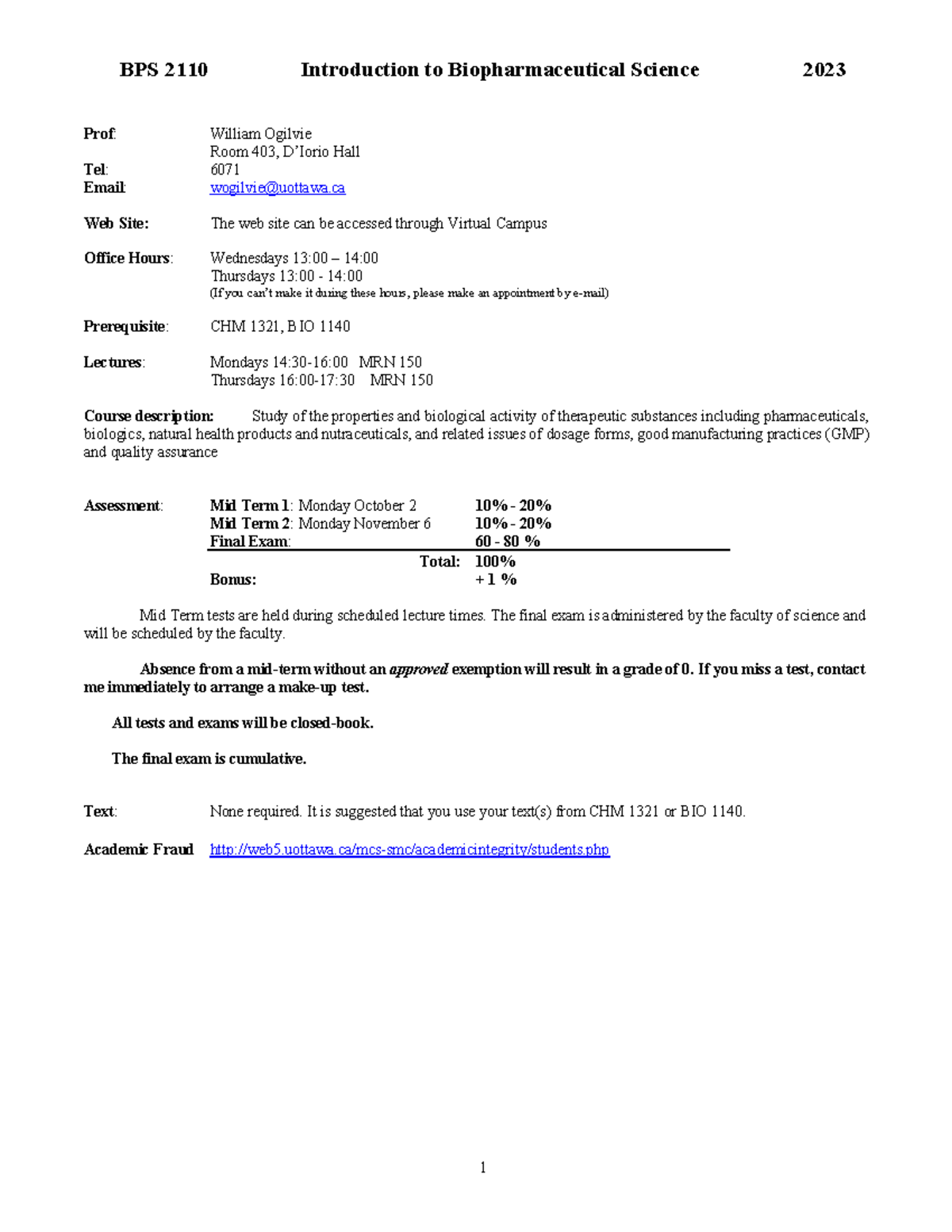 practice practice - 1 BPS 2110 Introduction to Biopharmaceutical Science 2023 Prof: William ...