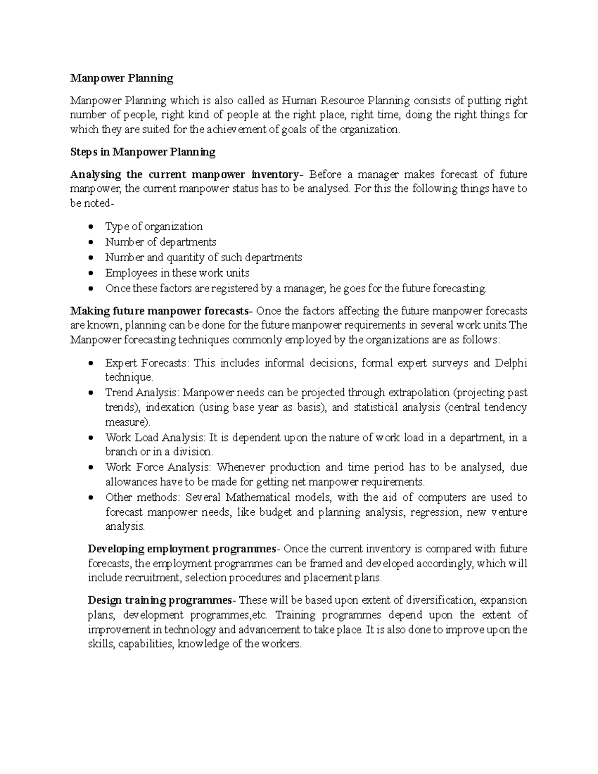 Manpower Planning Mid Term Notes - Manpower Planning Manpower Planning ...