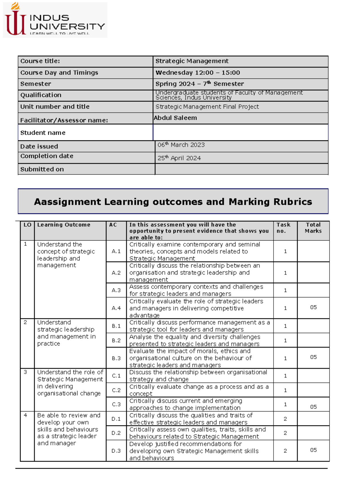Strategic Management Final Project - Course title: Strategic Management ...