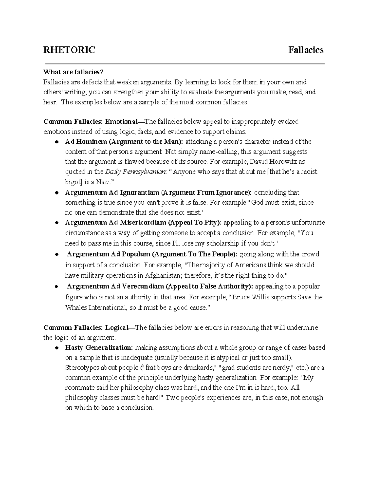 Fallacies and their definition - - Studocu