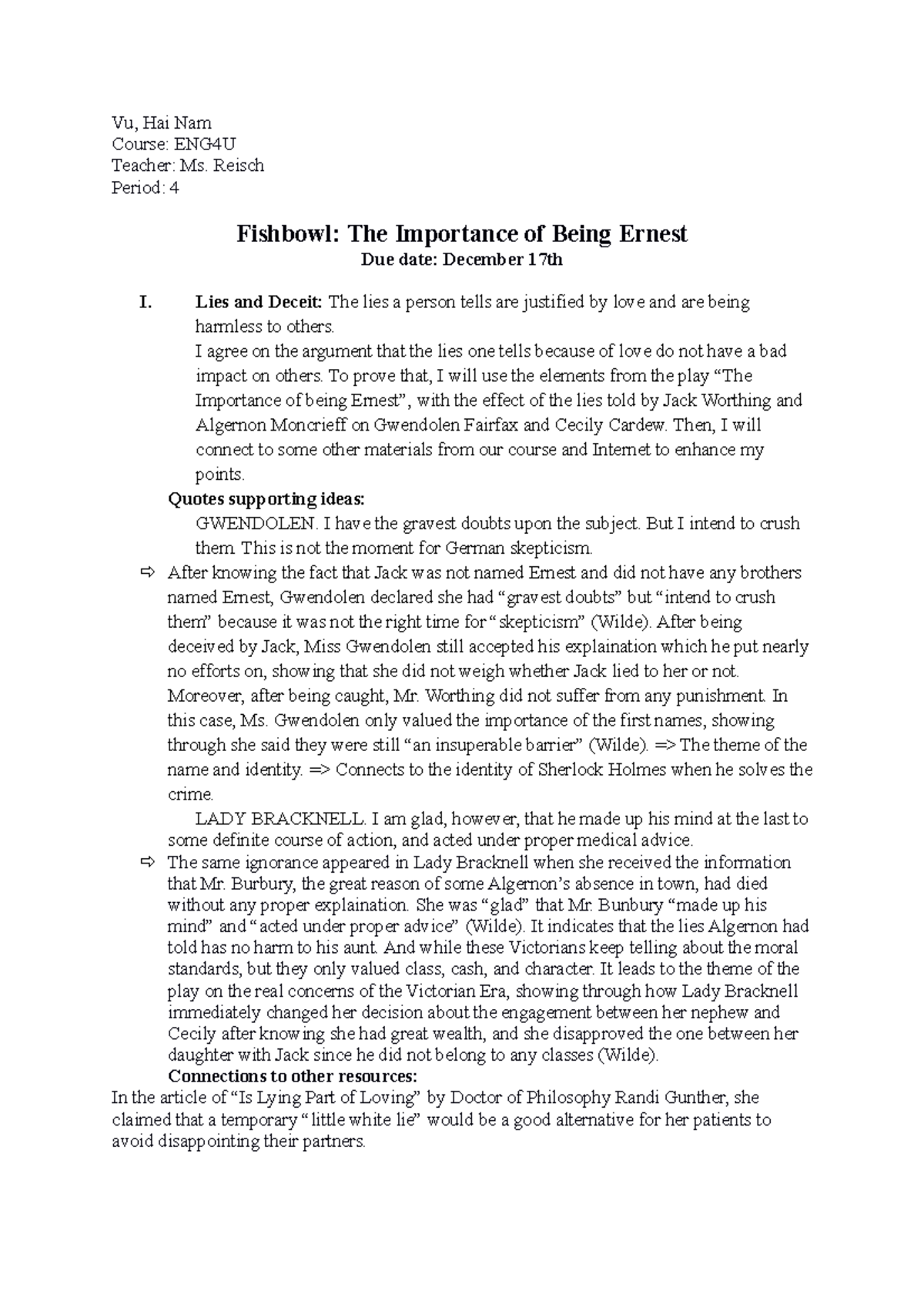 Fishbowl Assignment xxx - Vu, Hai Nam Course: ENG4U Teacher: Ms. Reisch ...