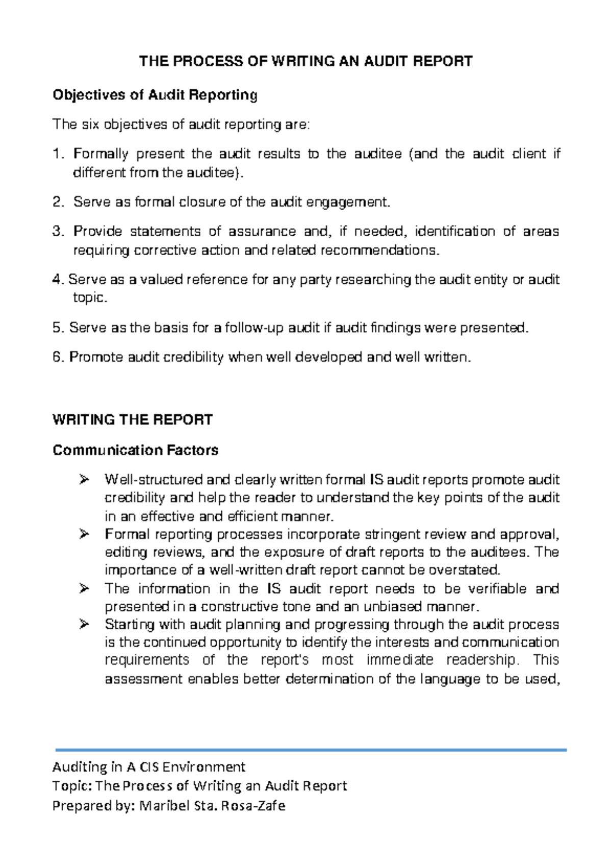 THE- Process-OF- Writing-AN- Audit- Report HO - Auditing in A CIS ...