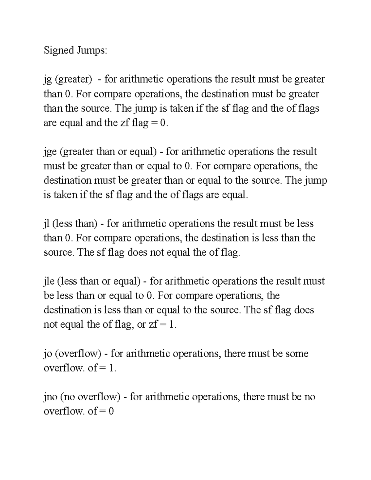 Jump Instructions Part 3 Signed Jumps Signed Jumps Jg Greater For Arithmetic Operations