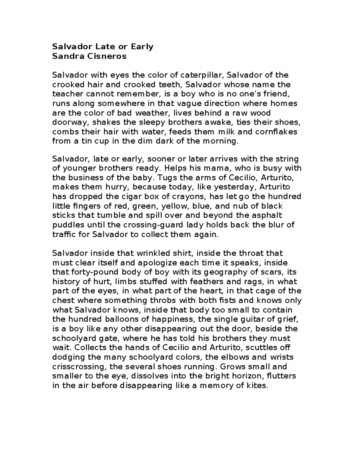 Text samples - jjjj - Salvador Late or Early Sandra Cisneros Salvador ...