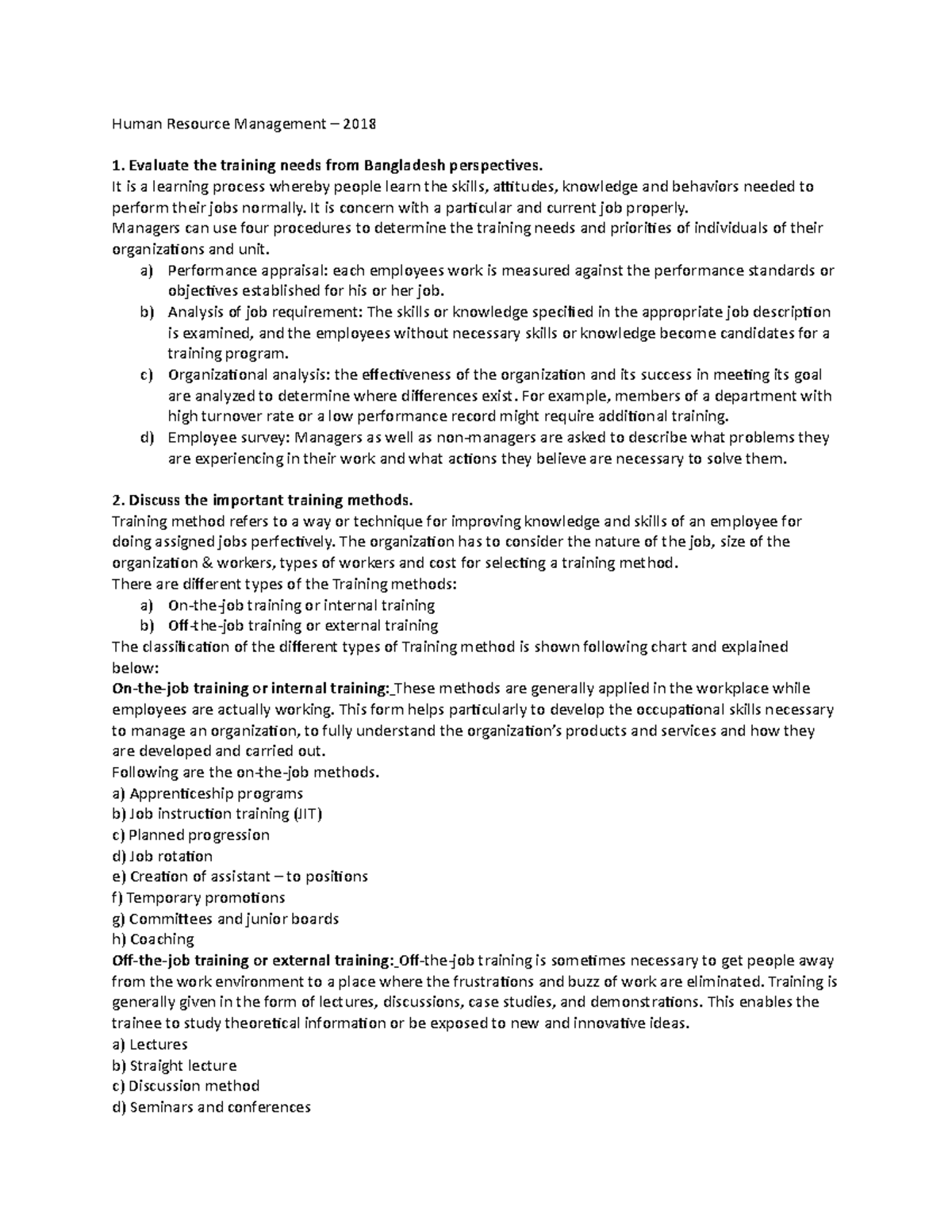 Human Resource Management Year Question 2018 - Studocu