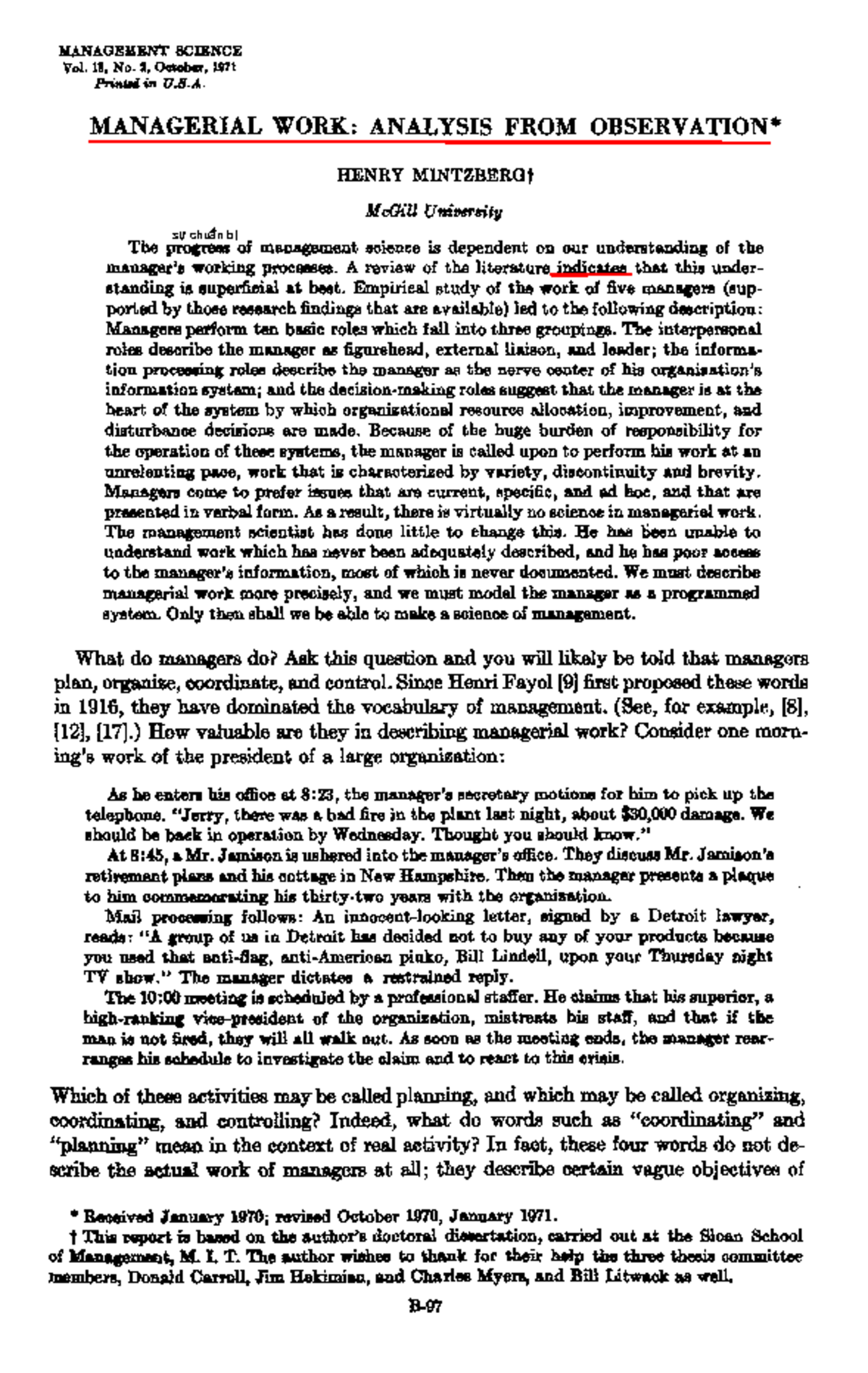 Managerial WORK Analysis FROM Observation - ICANAQEUENT SCIENCE Vol, U ...