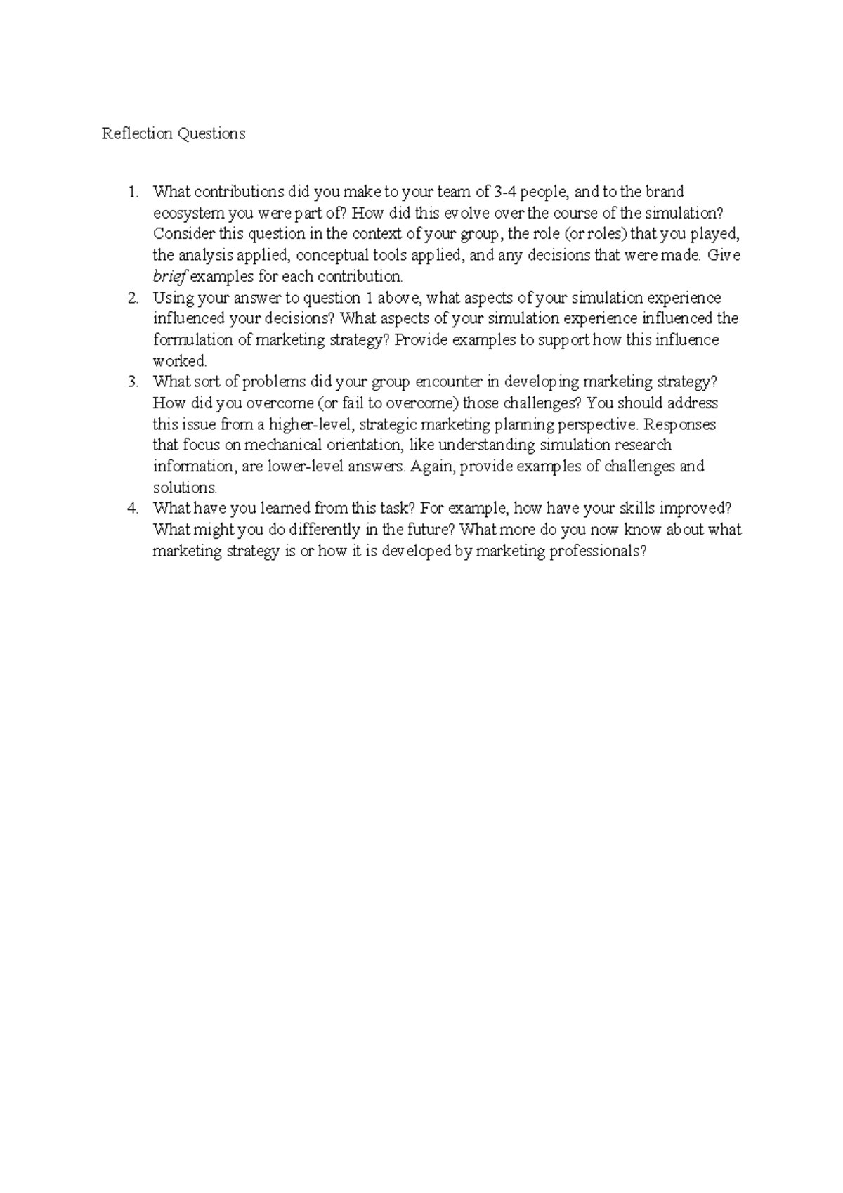 Reflection Questions - What contributions did you make to your team of ...