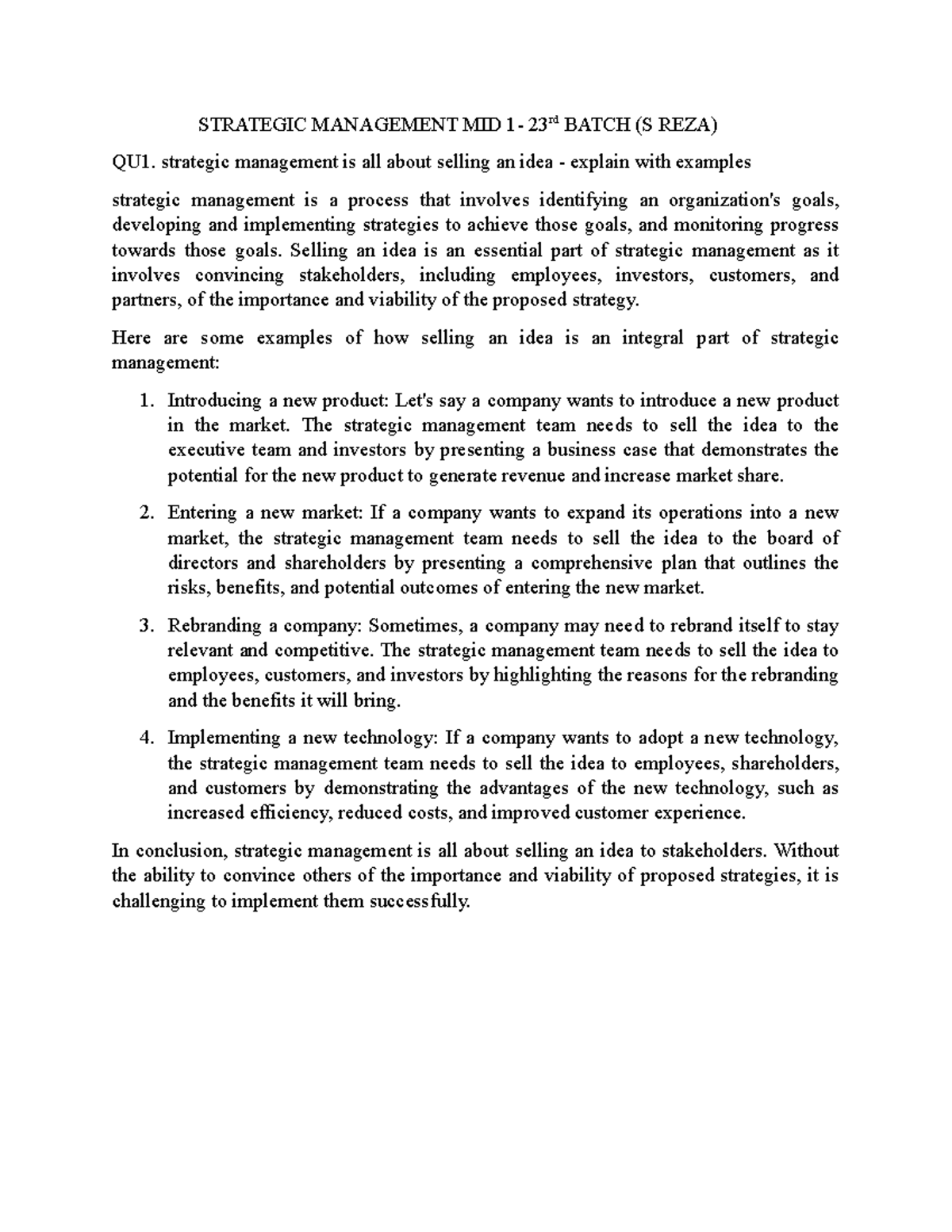 Strategic Management MID 1 23RD Batch - STRATEGIC MANAGEMENT MID 1 ...