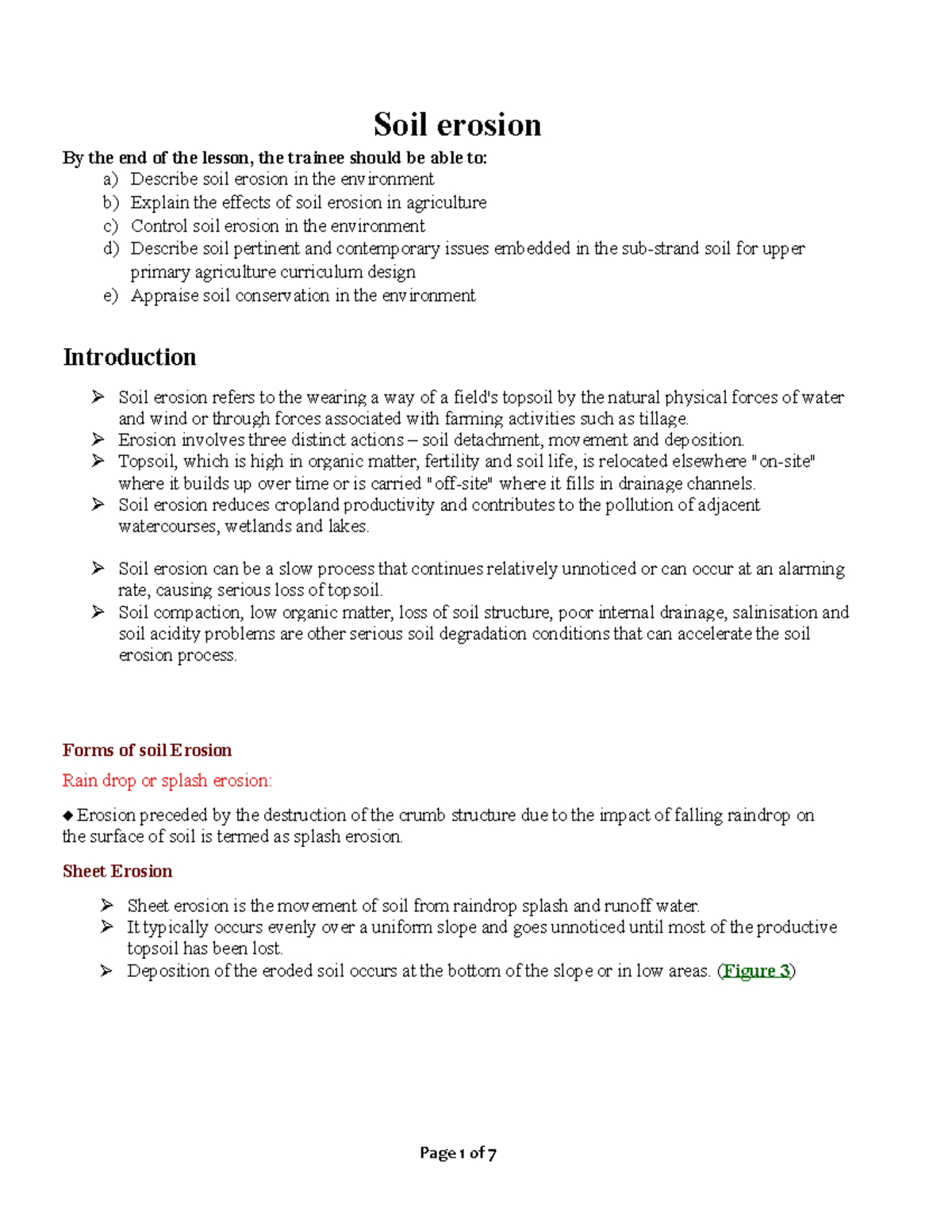 SOIL Erosion Lesson Notes - Soil erosion By the end of the lesson, the ...