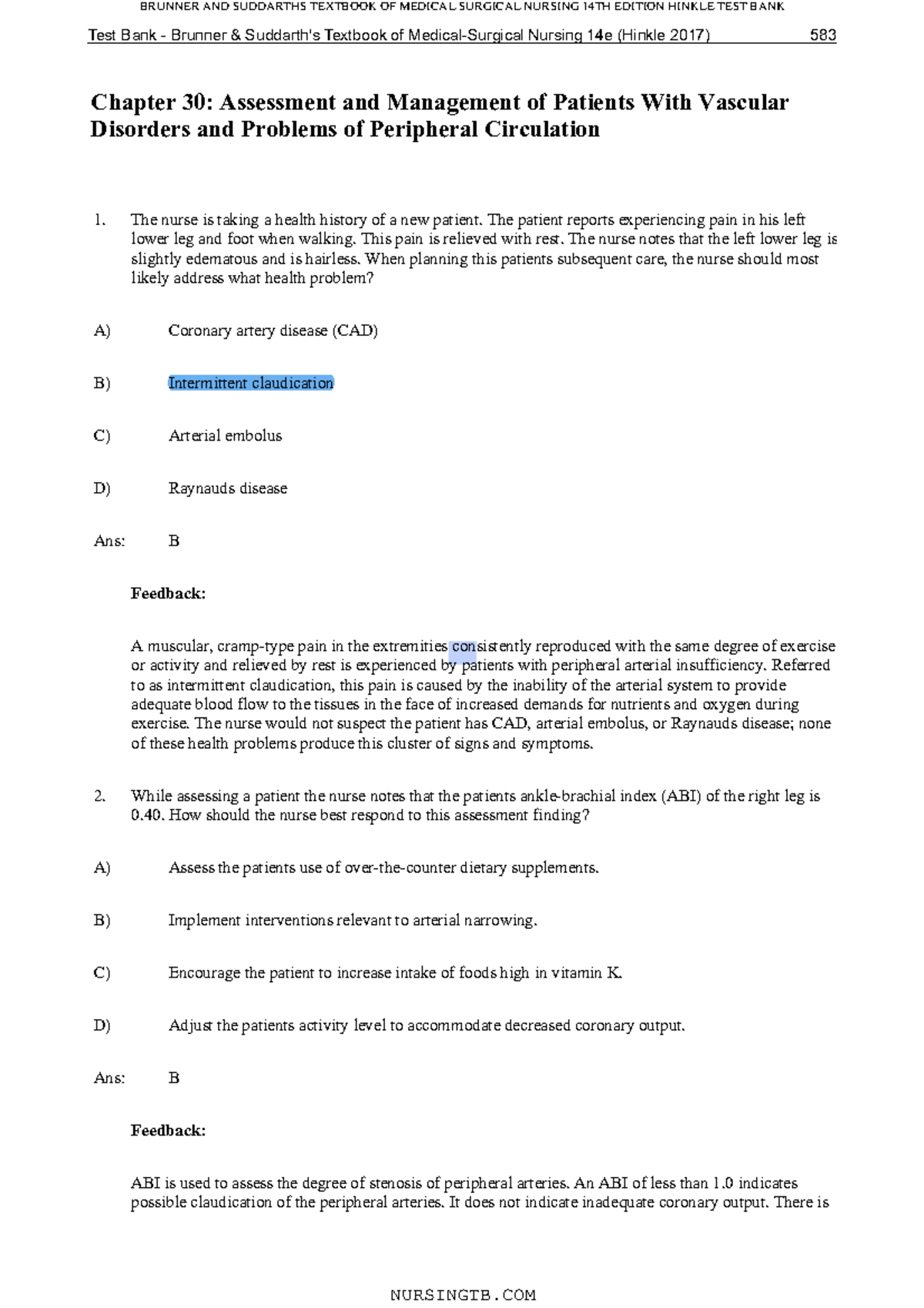 PAD vs PVD - nursing - Chapter 30: Assessment and Management of ...