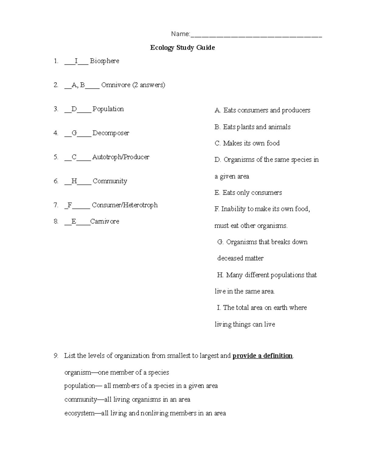 Ecology Study Guide - Eats consumers and producers B. Eats plants and ...