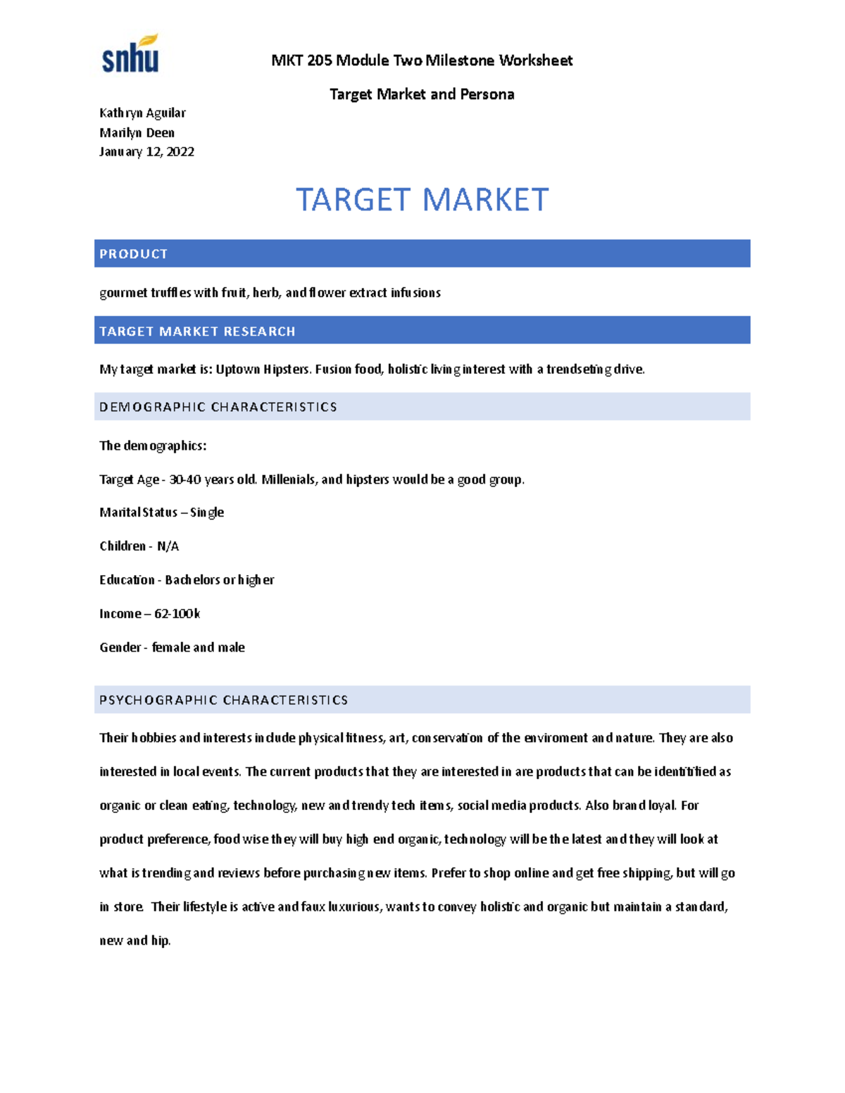 MKT205 Module Two Milestone - Fusion food, holistic living interest ...