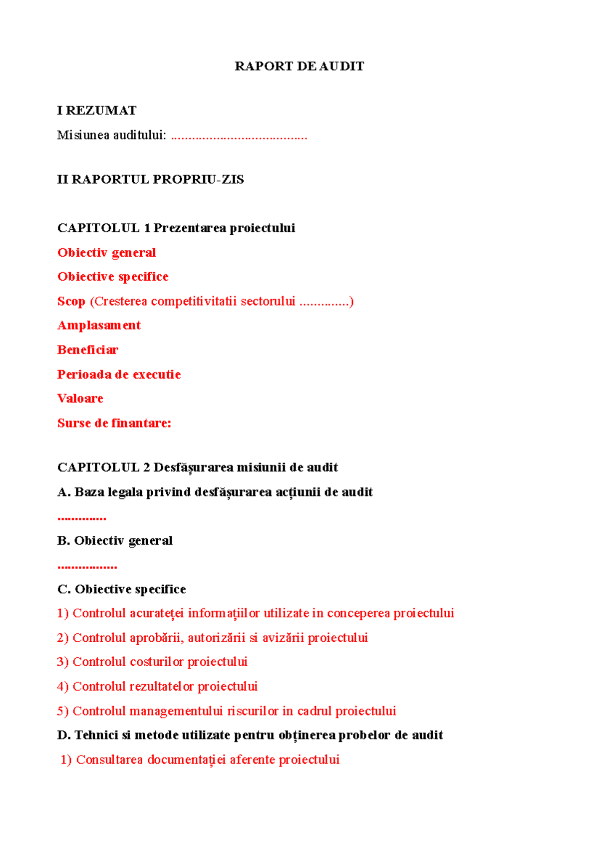 Raport DE Audit performanta - RAPORT DE AUDIT I REZUMAT Misiunea ...