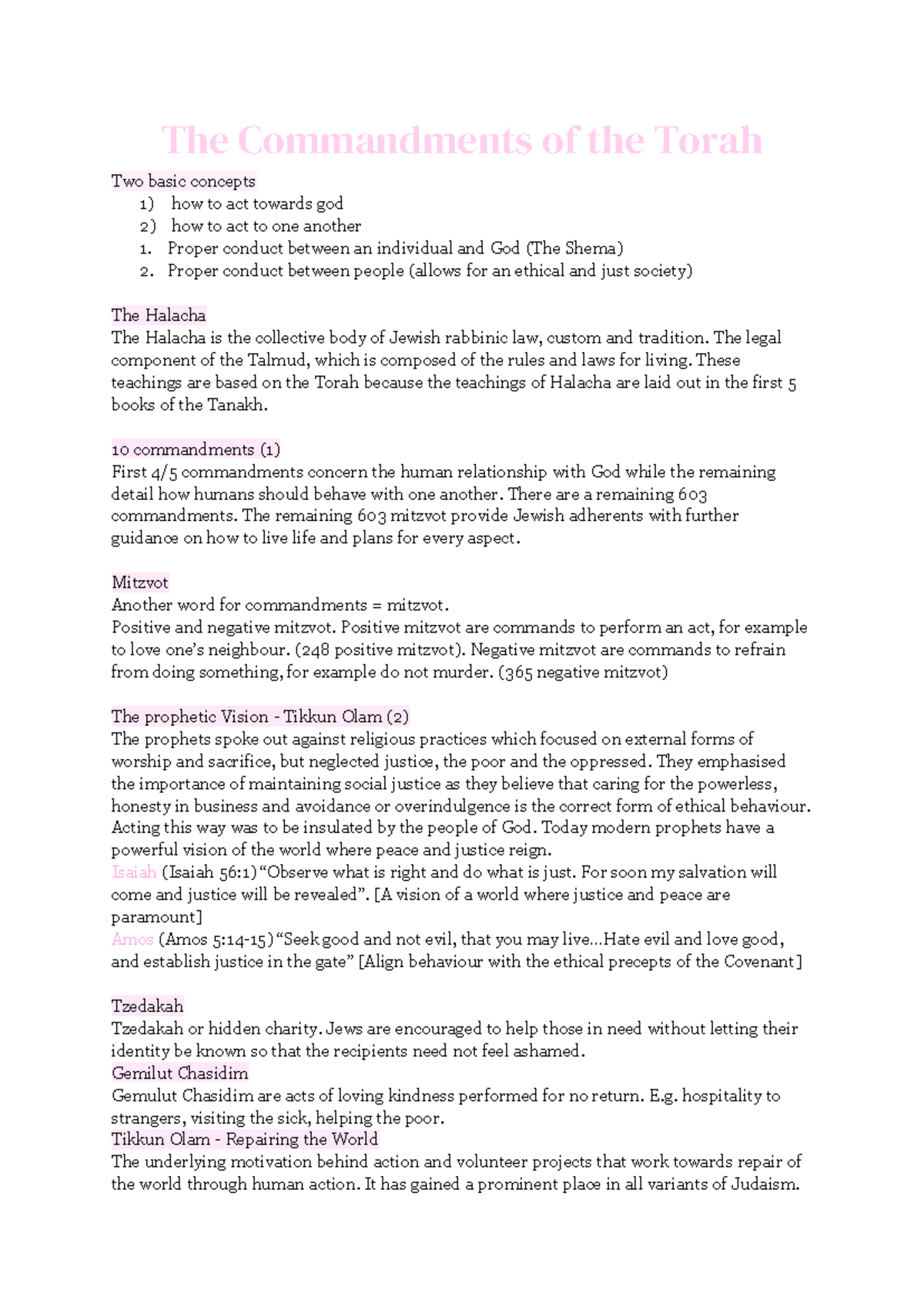 Judaism and Christianity - The Commandments of the Torah Two basic ...